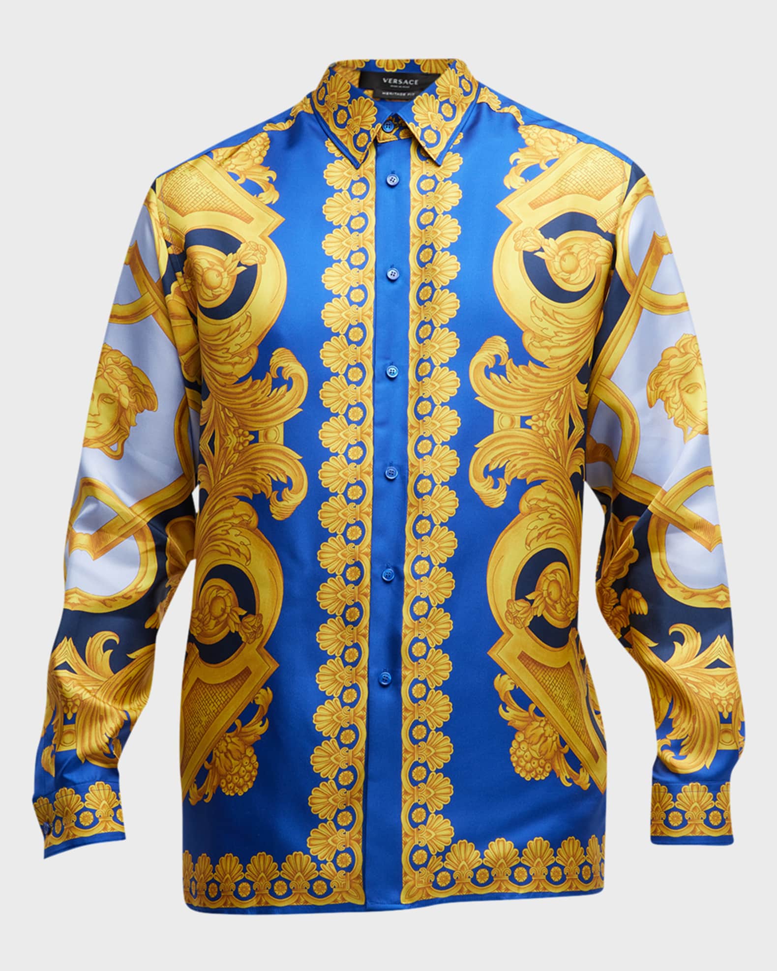 Versace Men's Baroque-Print Silk Shirt | Neiman Marcus