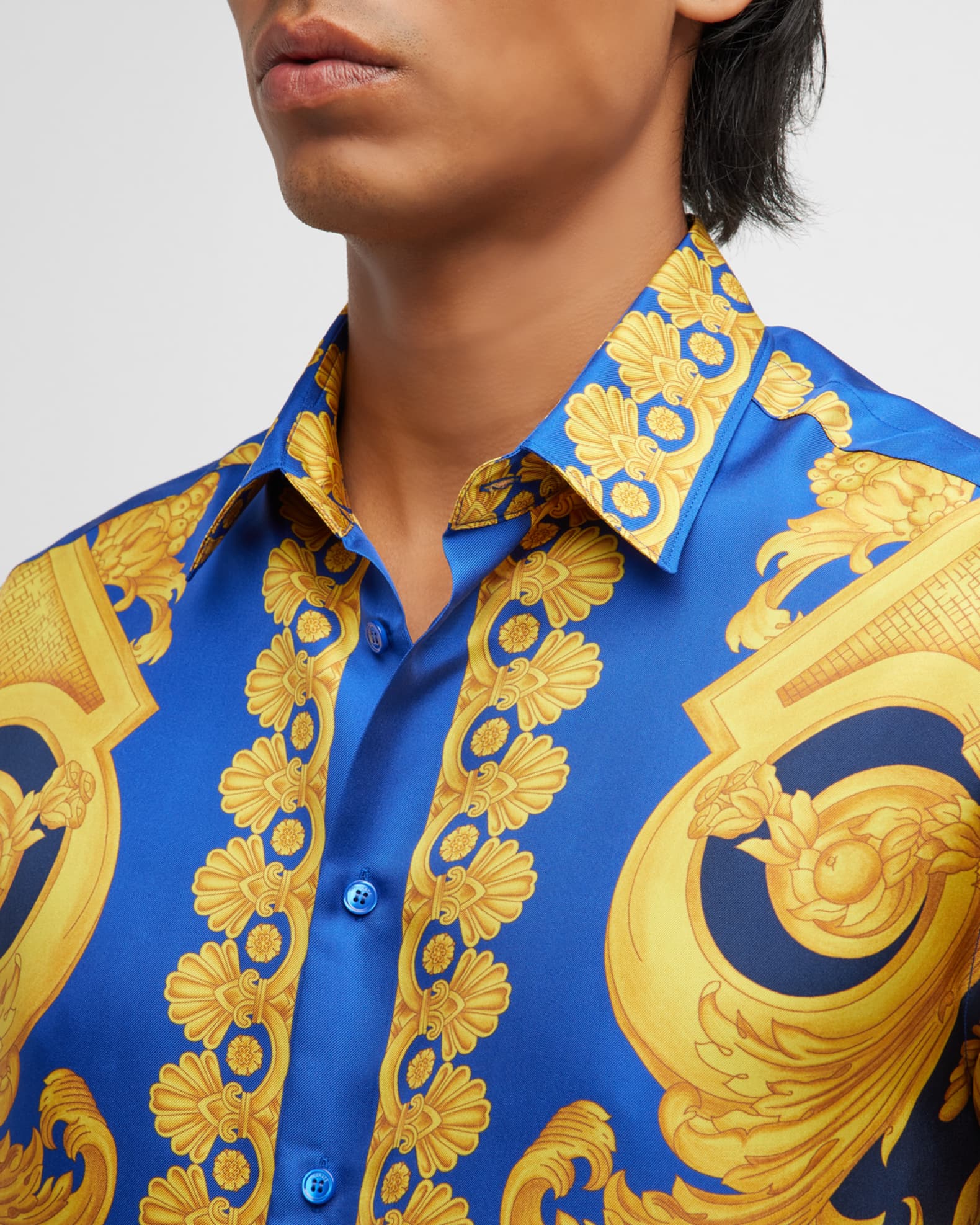Versace Men's Baroque-Print Silk Shirt | Neiman Marcus