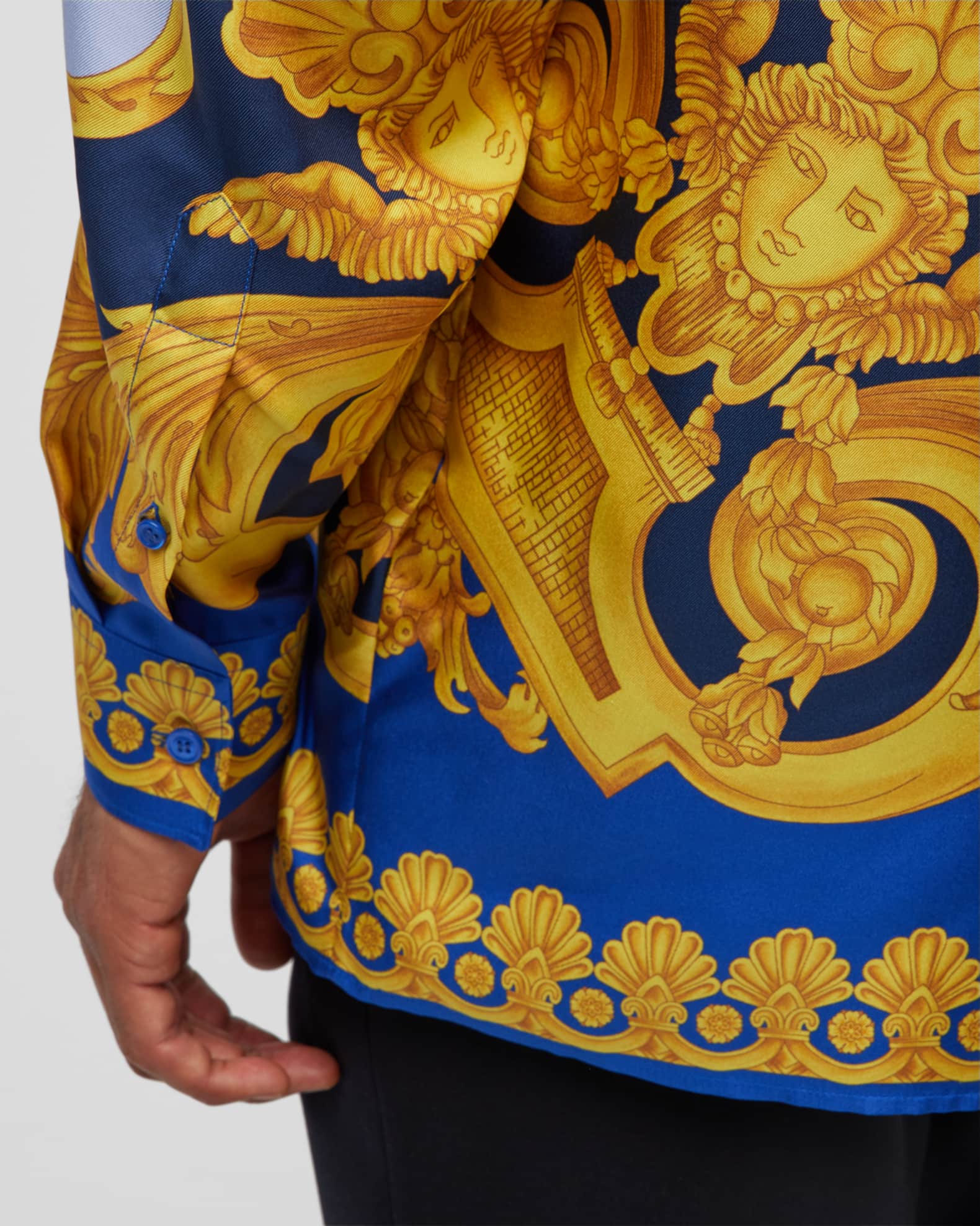 Versace Men's Baroque-Print Silk Shirt | Neiman Marcus