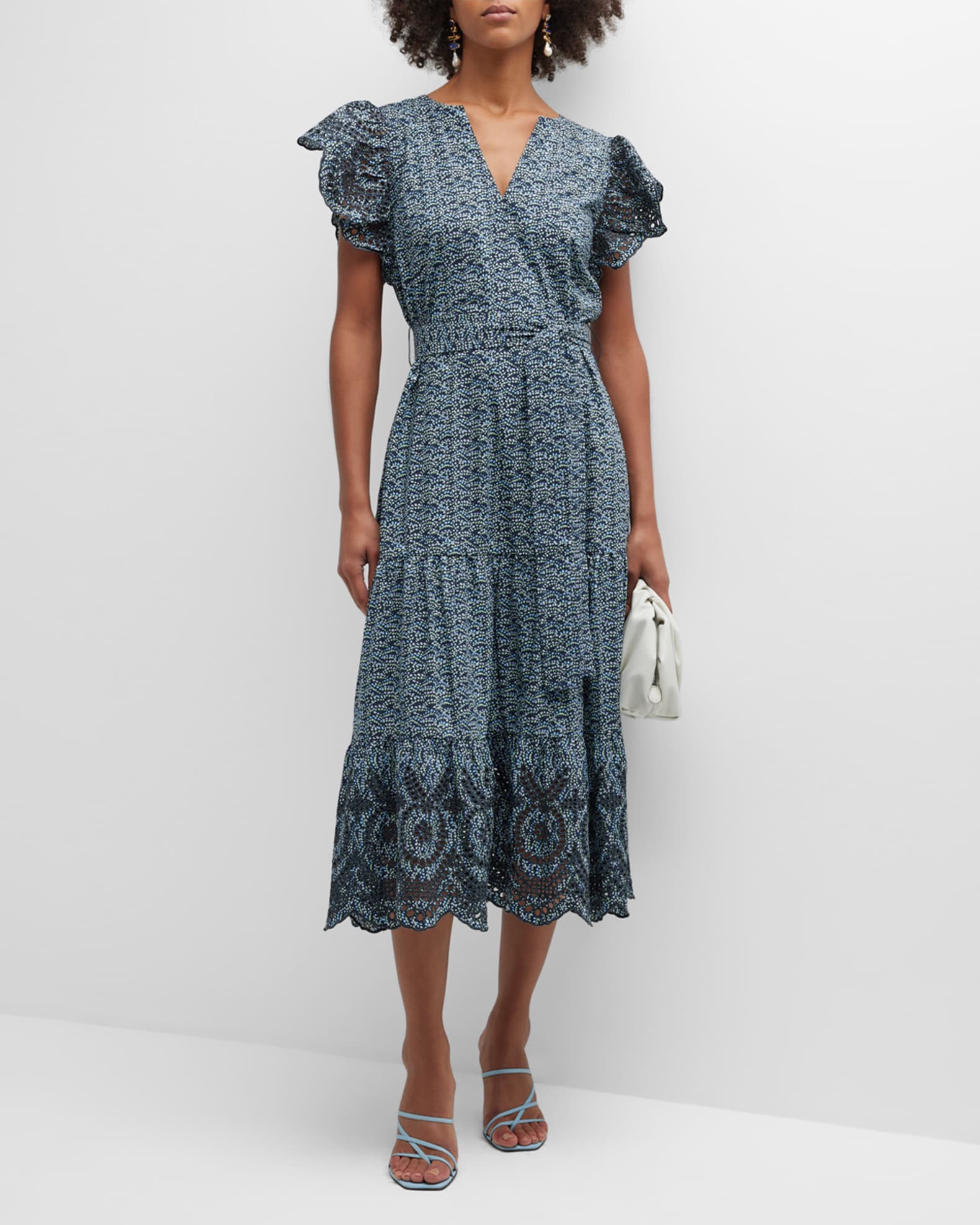 Rails Midnight Dahlia Gia Frill-Sleeve Midi Dress | Neiman Marcus