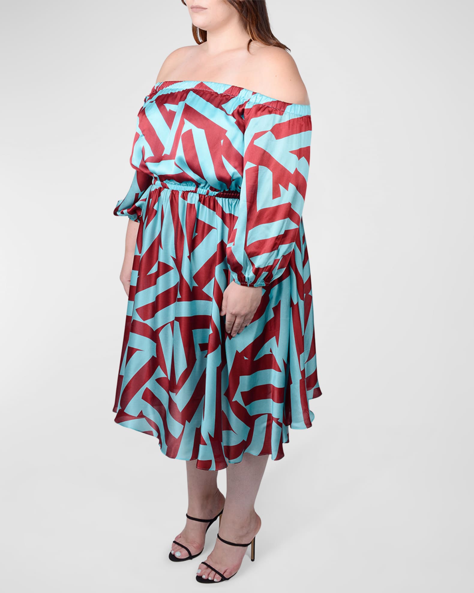 Mayes NYC Plus Size Edwina Printed Off-Shoulder Dress | Neiman Marcus