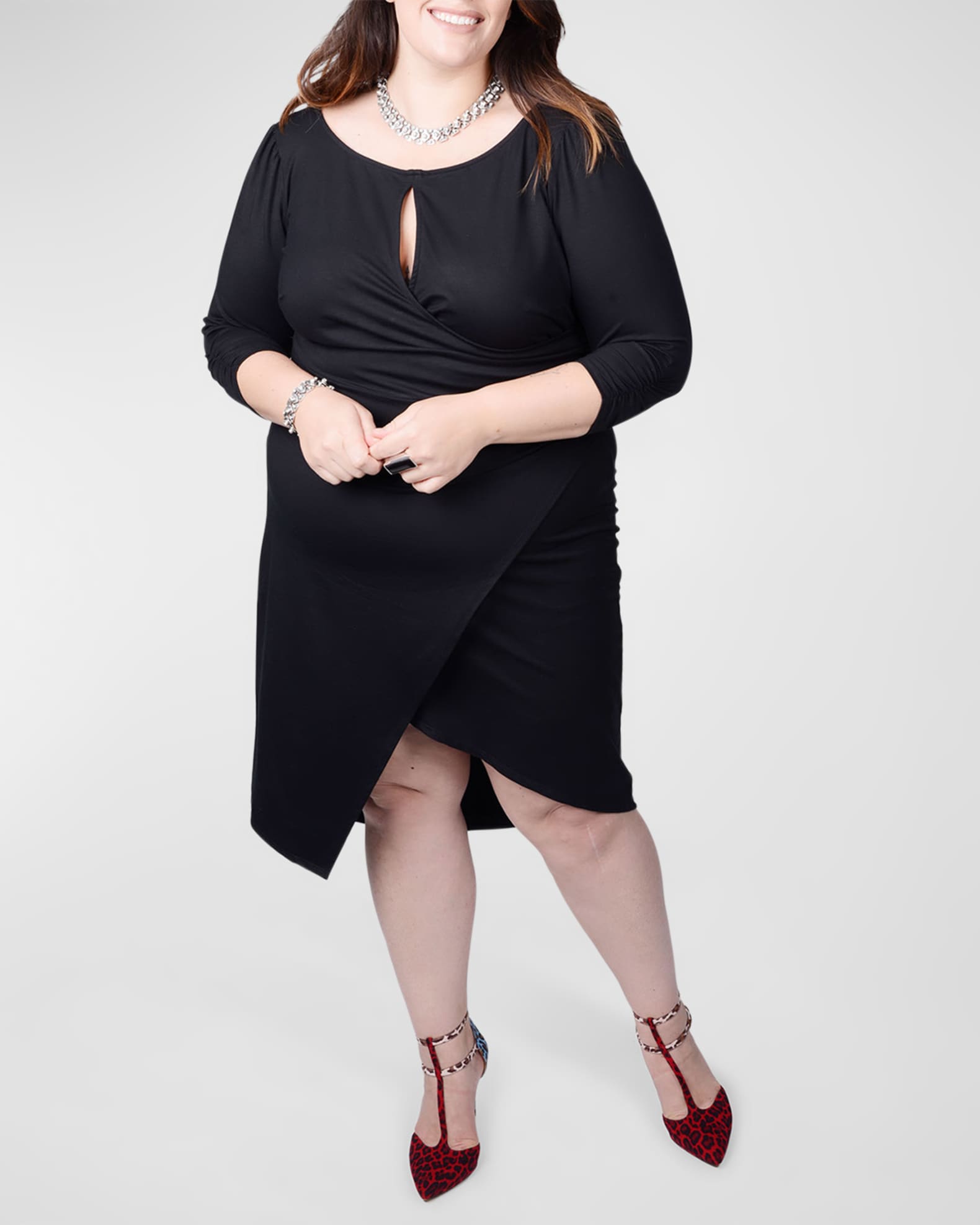 Mayes Nyc Plus Size Lina Ruched Keyhole Midi Dress Neiman Marcus