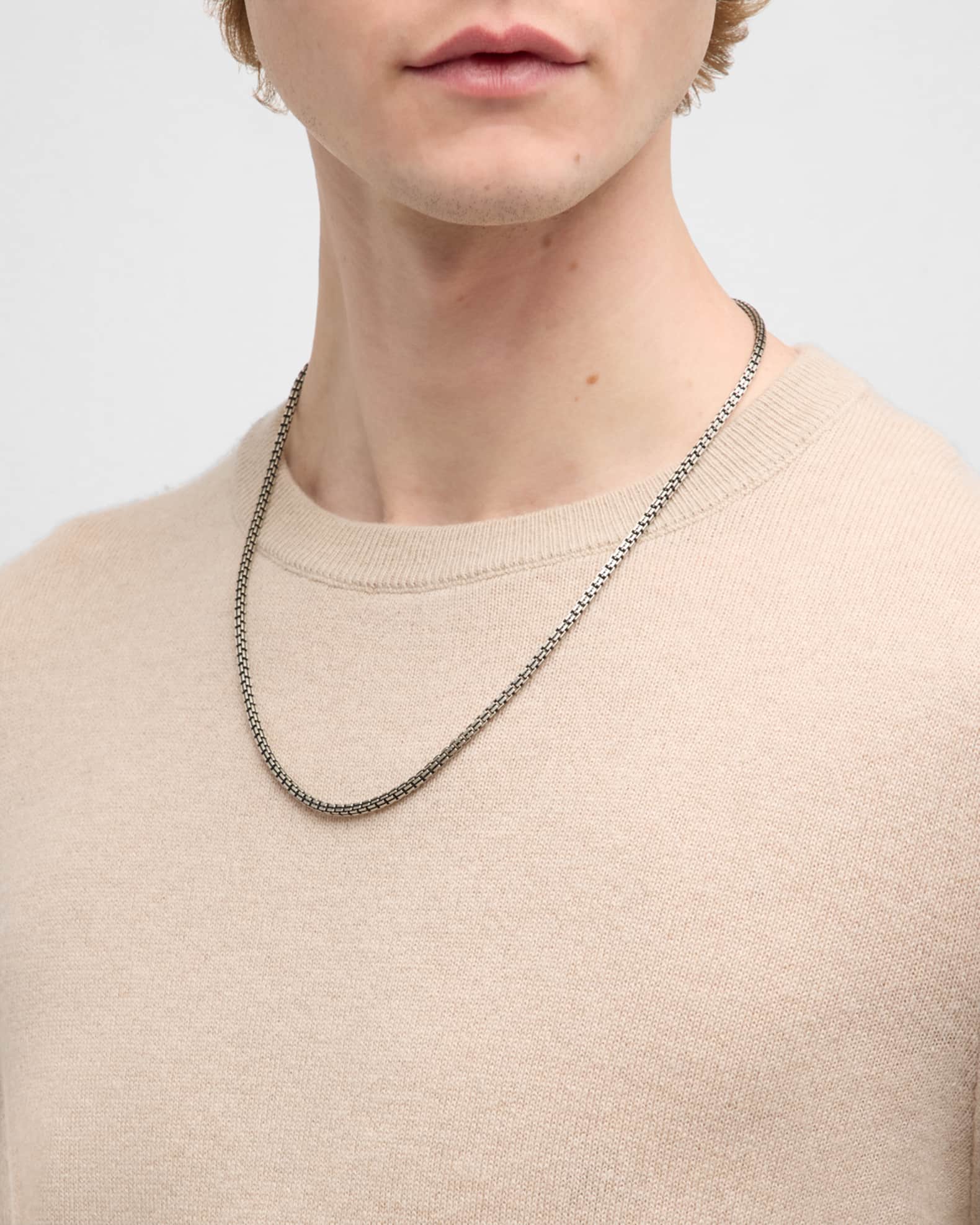 Armenta Men's Gunmetal Sterling Silver Box Chain Necklace | Neiman Marcus