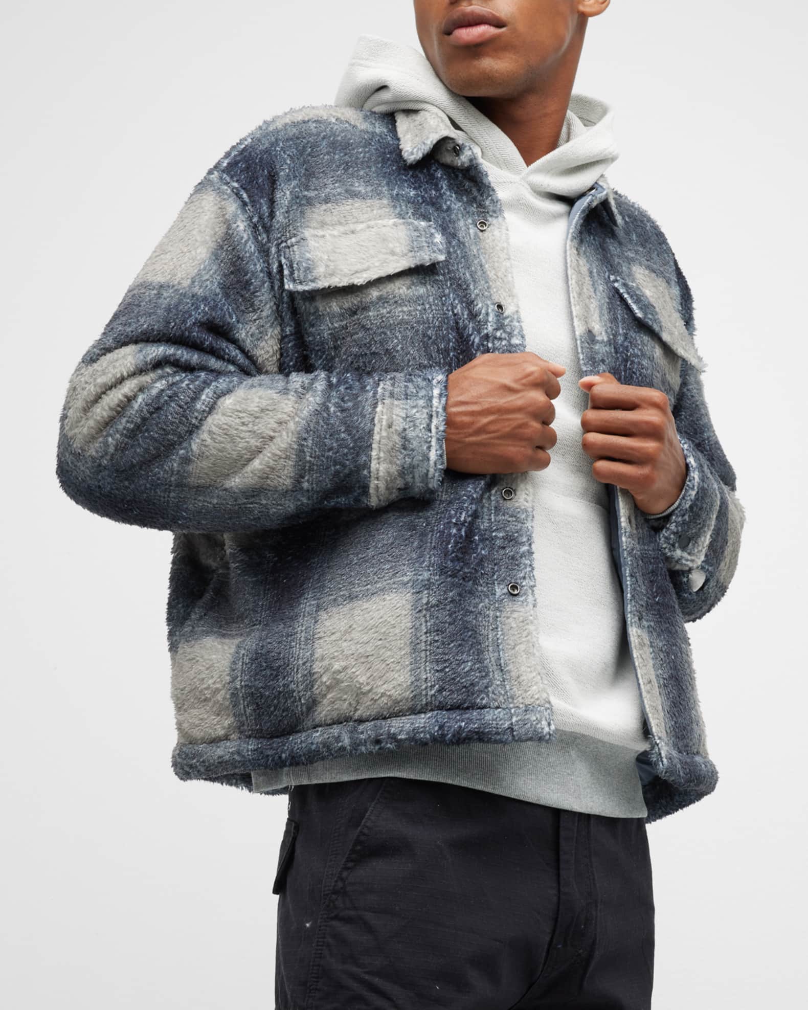 Stampd Men's Plaid Cropped Sherpa Jacket | Neiman Marcus