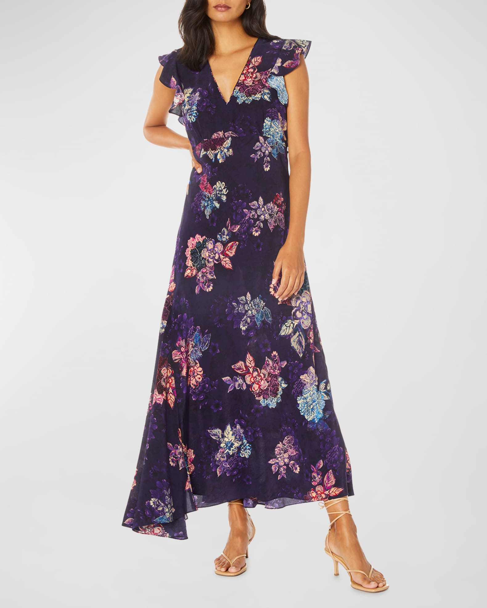 Robert Graham Leighton Floral-Print Flutter-Sleeve Maxi Dress | Neiman ...