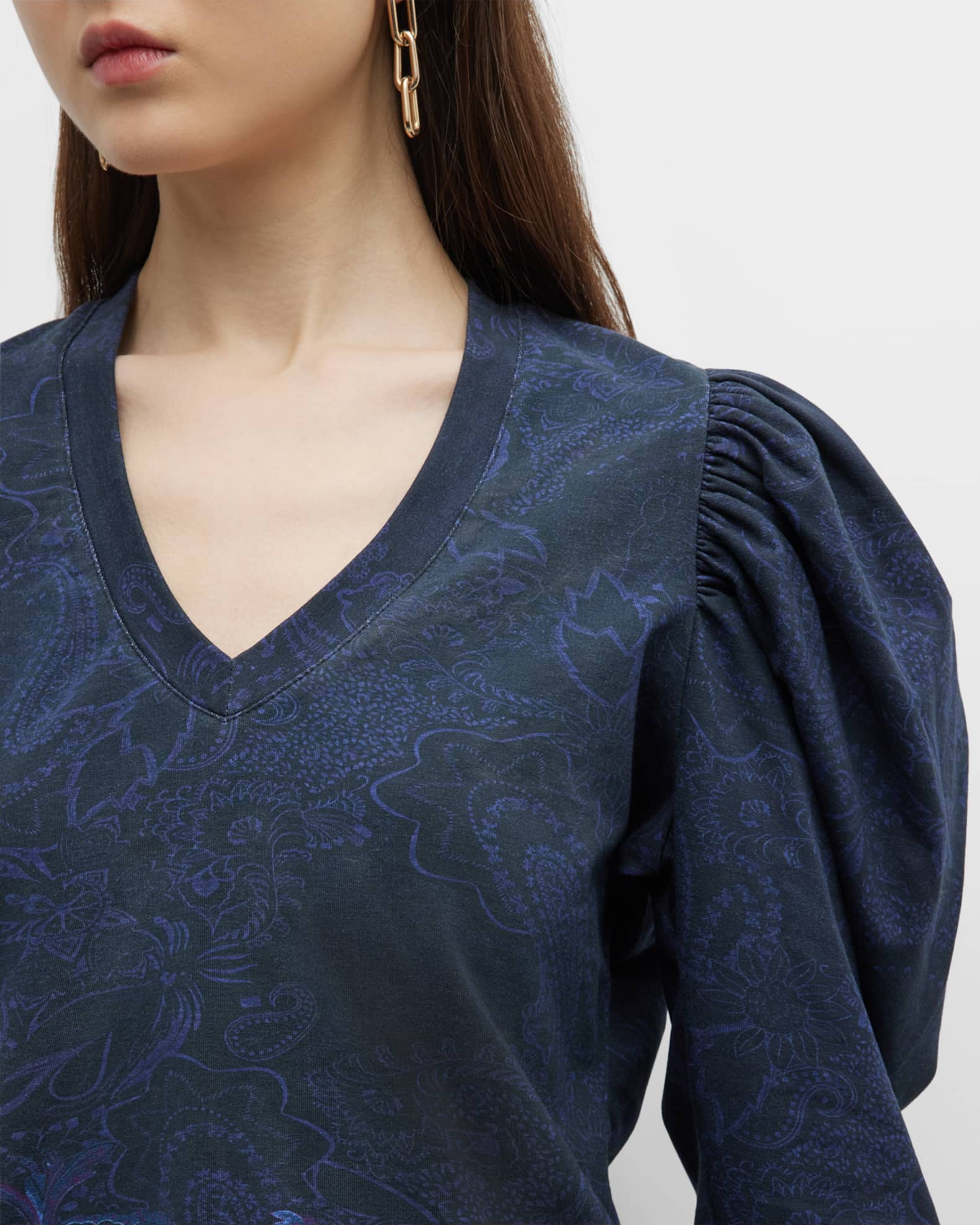 Robert Graham Kiera Puff-Shoulder Paisley-Print Shirt | Neiman Marcus