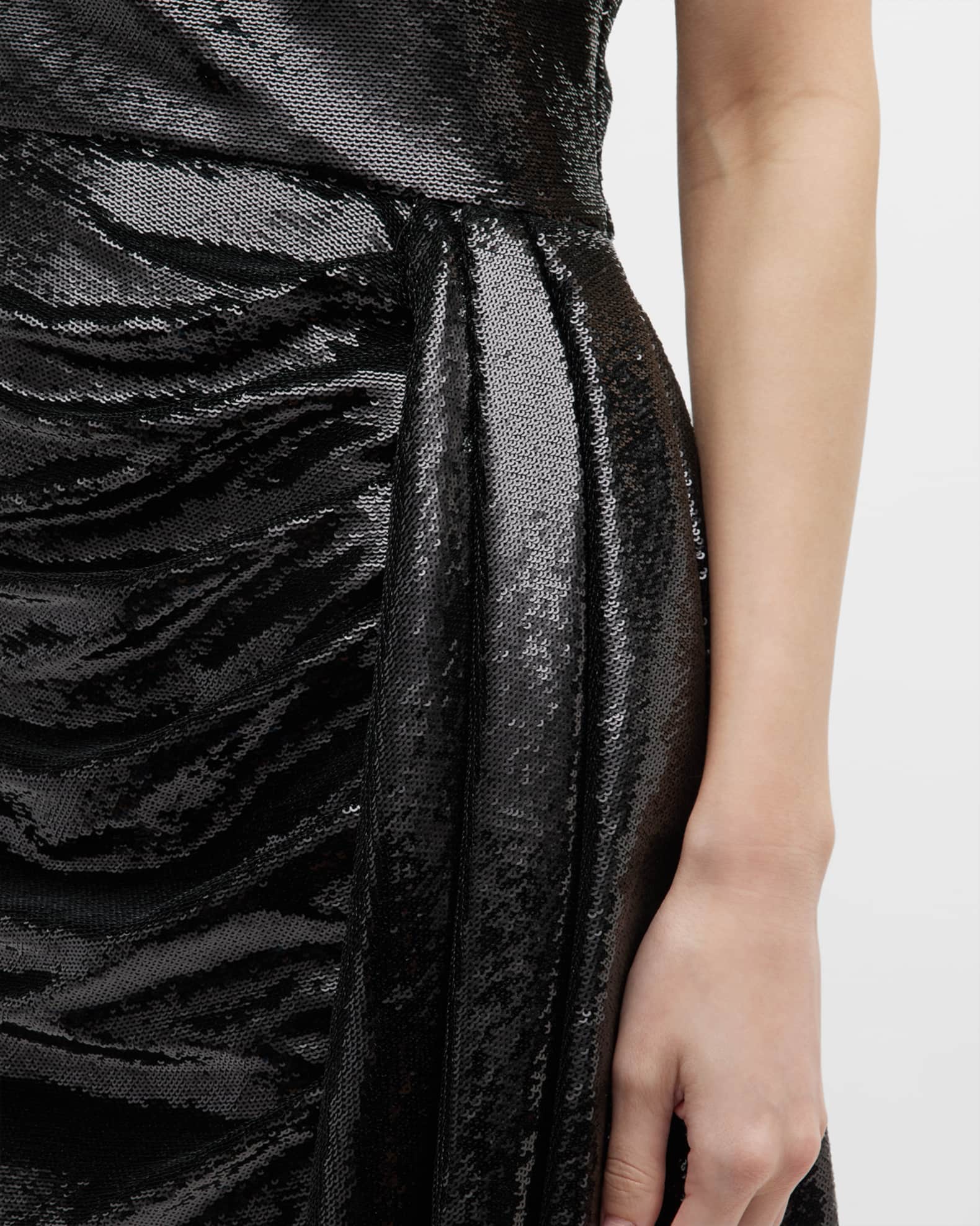 Shoshanna Draped One-Shoulder Sequin Mini Dress | Neiman Marcus