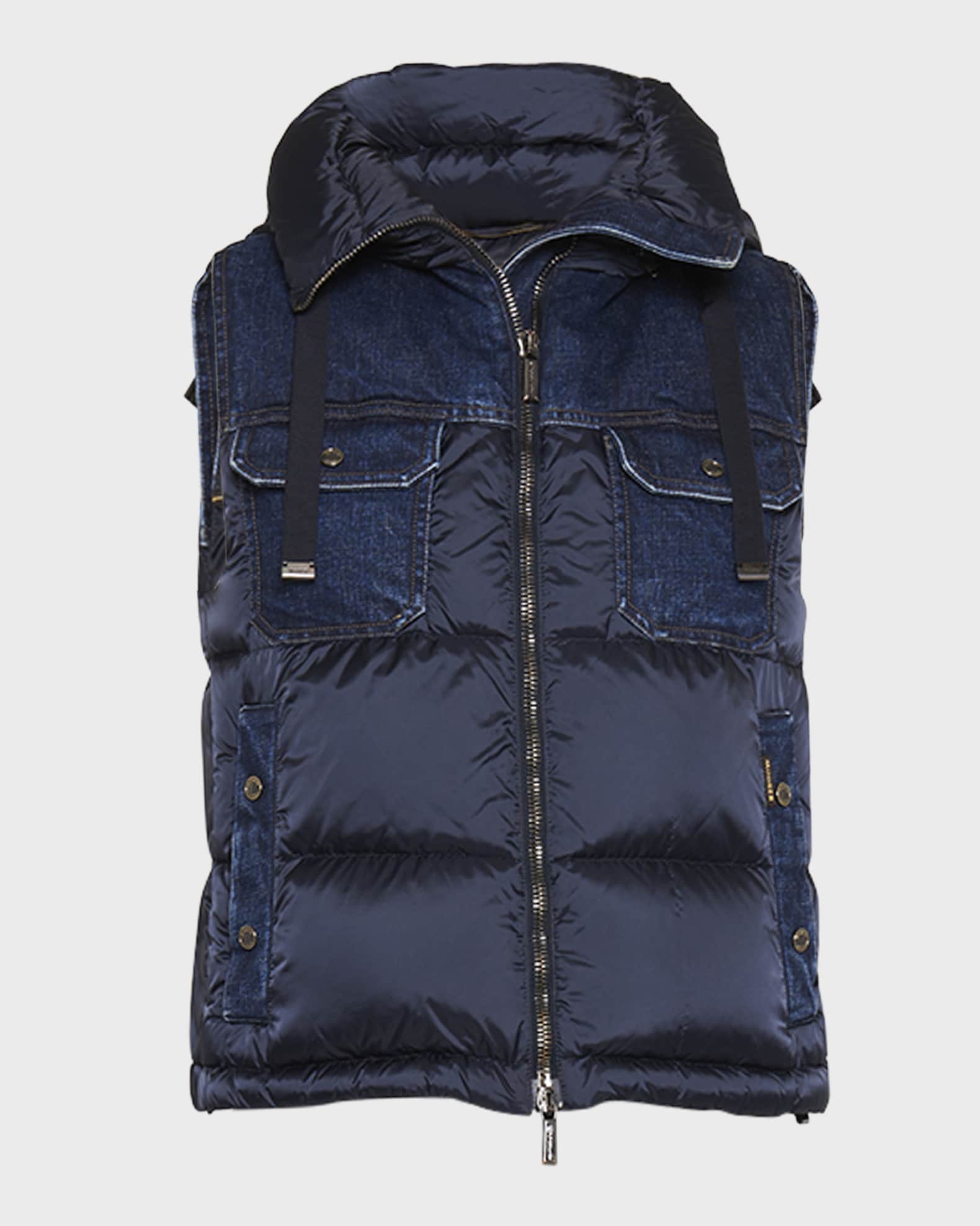 MooRER Skyler Mixed Media Denim Vest | Neiman Marcus