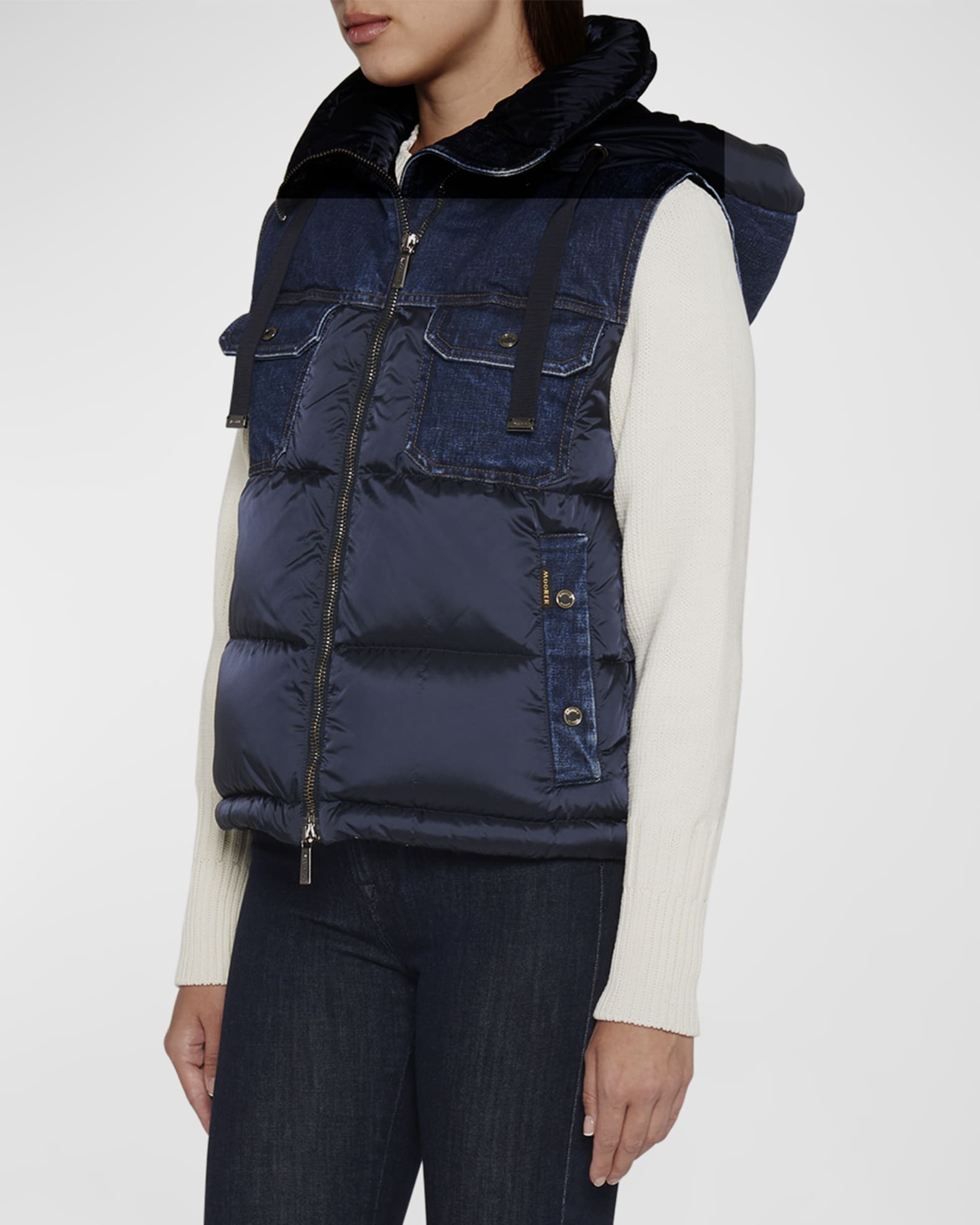 MooRER Skyler Mixed Media Denim Vest | Neiman Marcus