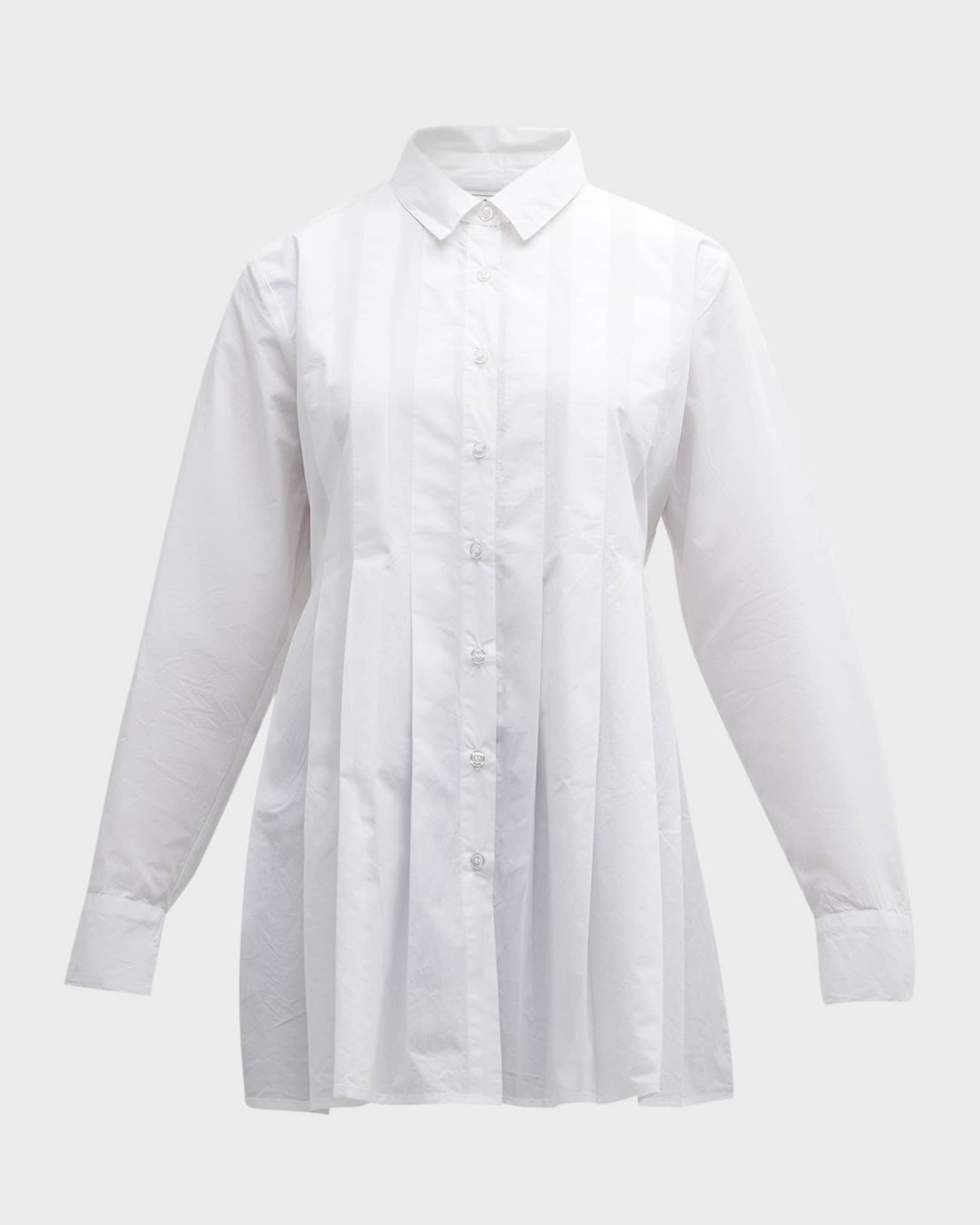 Masai Indila Pleated Button-Down Cotton Shirt | Neiman Marcus