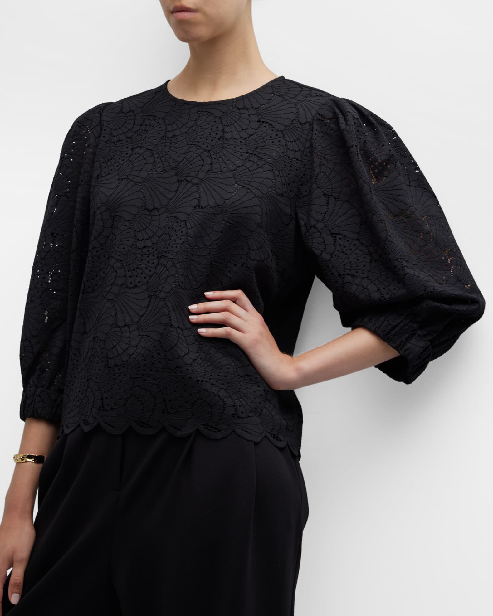 Masai Babali Embroidered Puff-Sleeve Top | Neiman Marcus