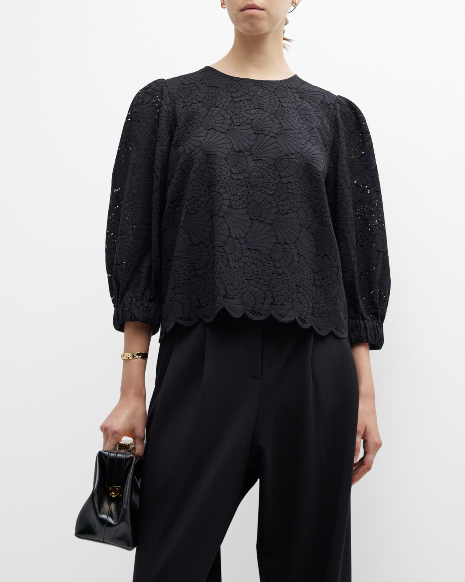 Masai Babali Embroidered Puff-Sleeve Top | Neiman Marcus