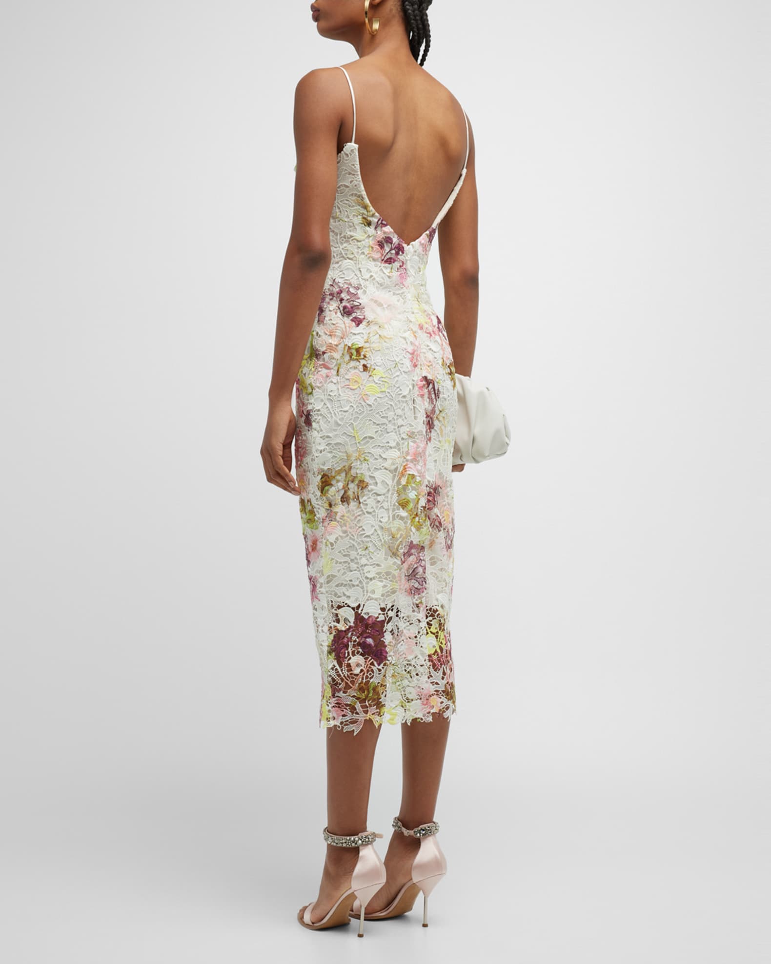 Monique Lhuillier Floral Lace Sleeveless Midi Sheath Dress | Neiman Marcus