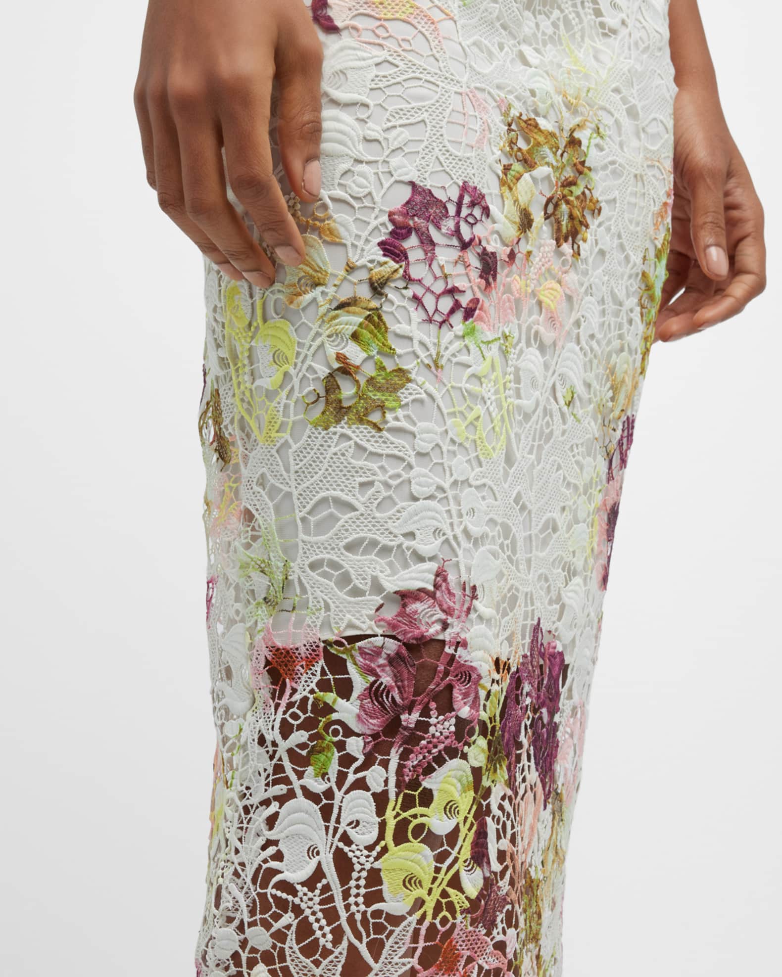 Monique Lhuillier Floral Lace Sleeveless Midi Sheath Dress | Neiman Marcus