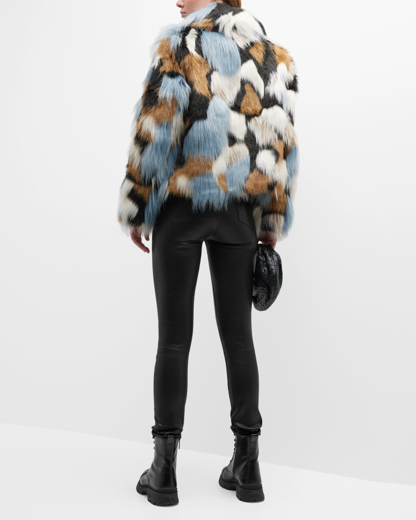 Adrienne Landau Multicolor Short Faux Fur Jacket | Neiman Marcus