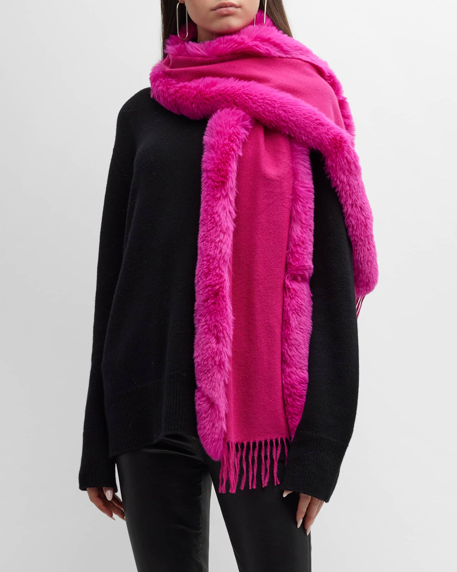 Adrienne Landau Cashmere-Blend Scarf with Faux-Fur Trim | Neiman Marcus