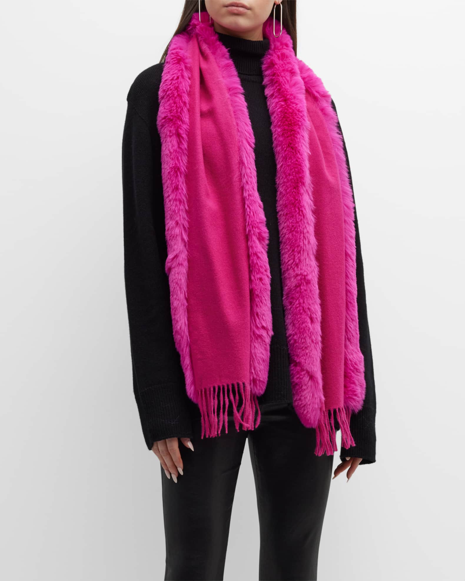 Adrienne Landau Cashmere-Blend Scarf with Faux-Fur Trim | Neiman Marcus