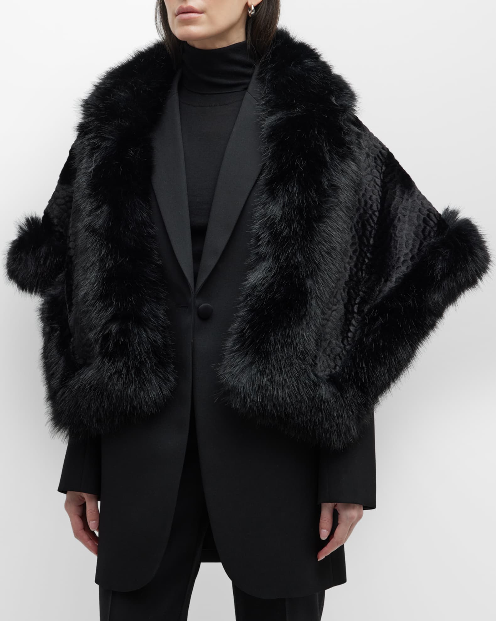 Adrienne Landau Embossed Faux Fur Cape | Neiman Marcus
