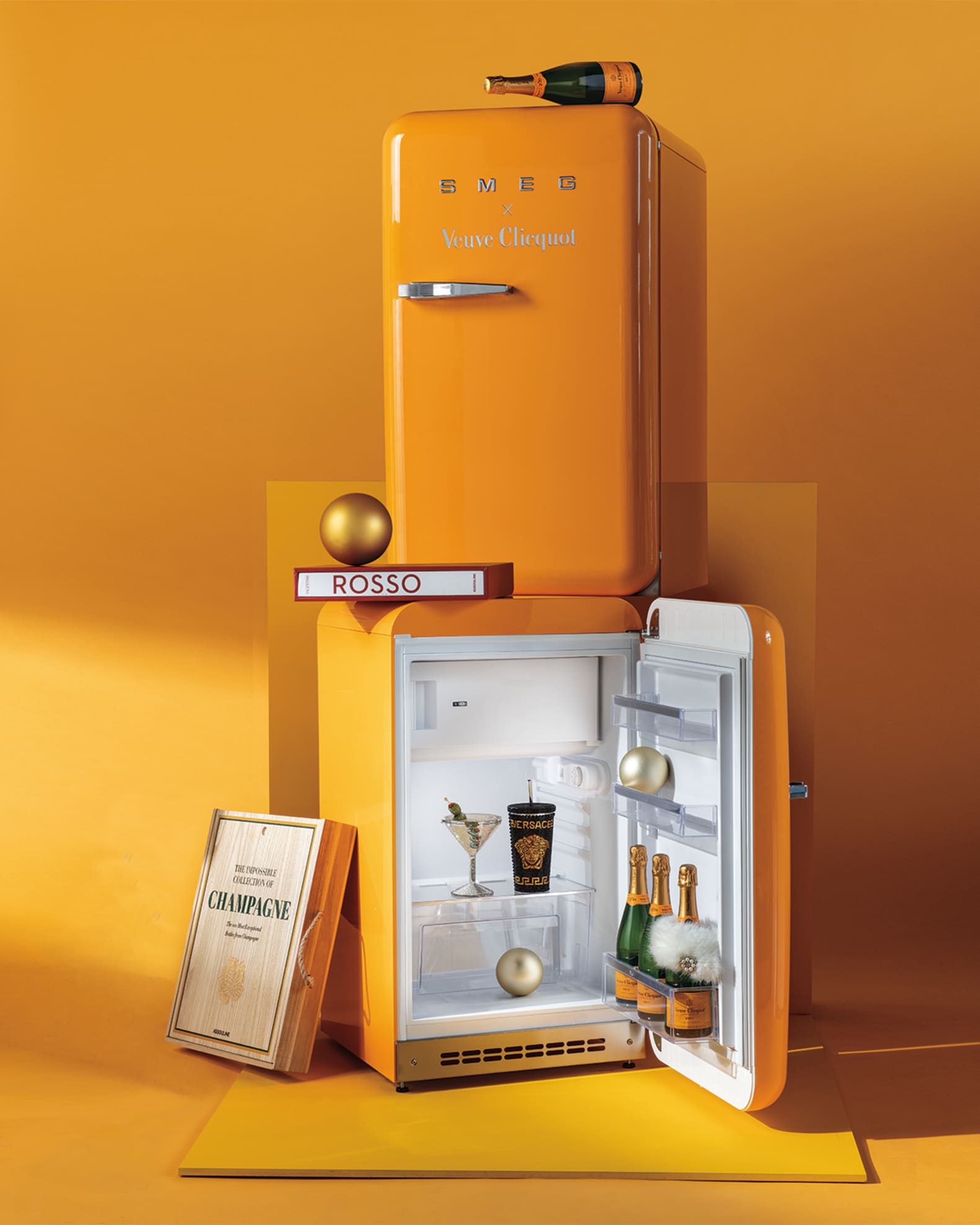 Smeg x Veuve Clicquot Free-Standing Retro-Style Mini Fridge | Neiman Marcus