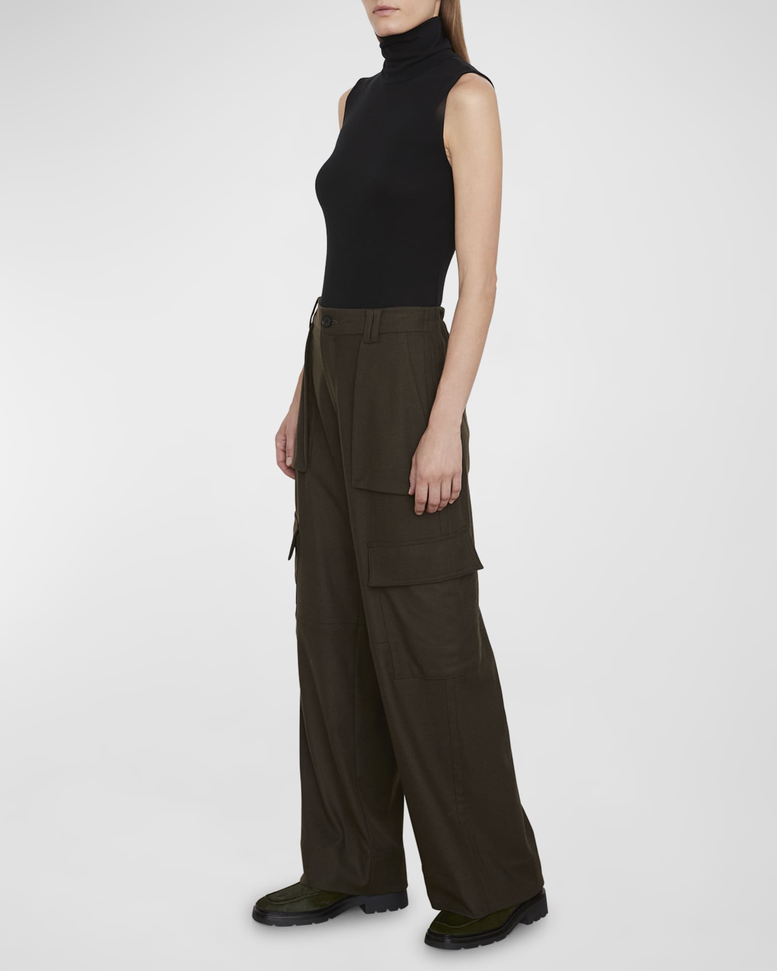 Vince Wide-Leg Flannel Cargo Pants | Neiman Marcus