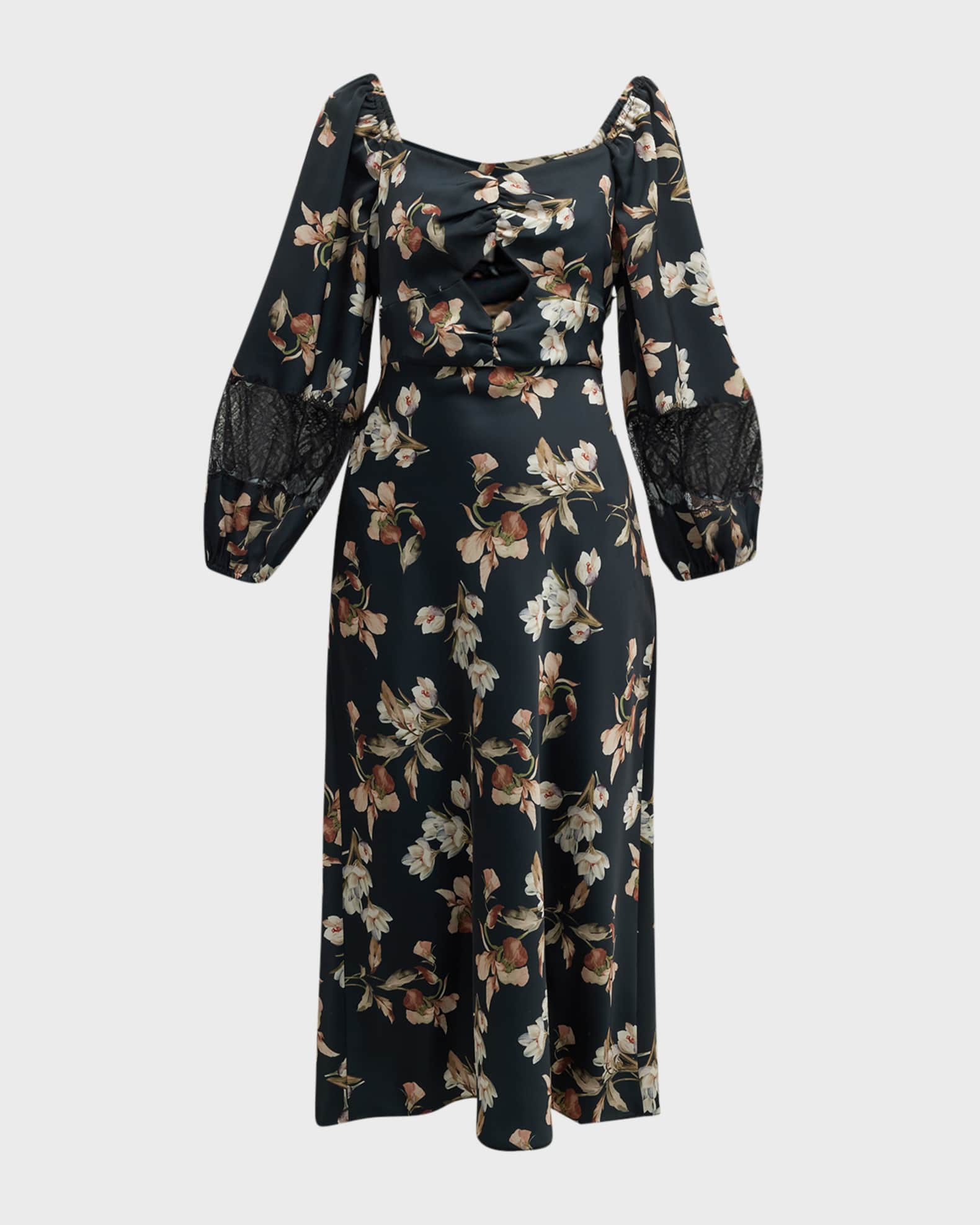 Sachin & Babi Amara Cutout Floral-Print Lace-Trim Dress | Neiman Marcus
