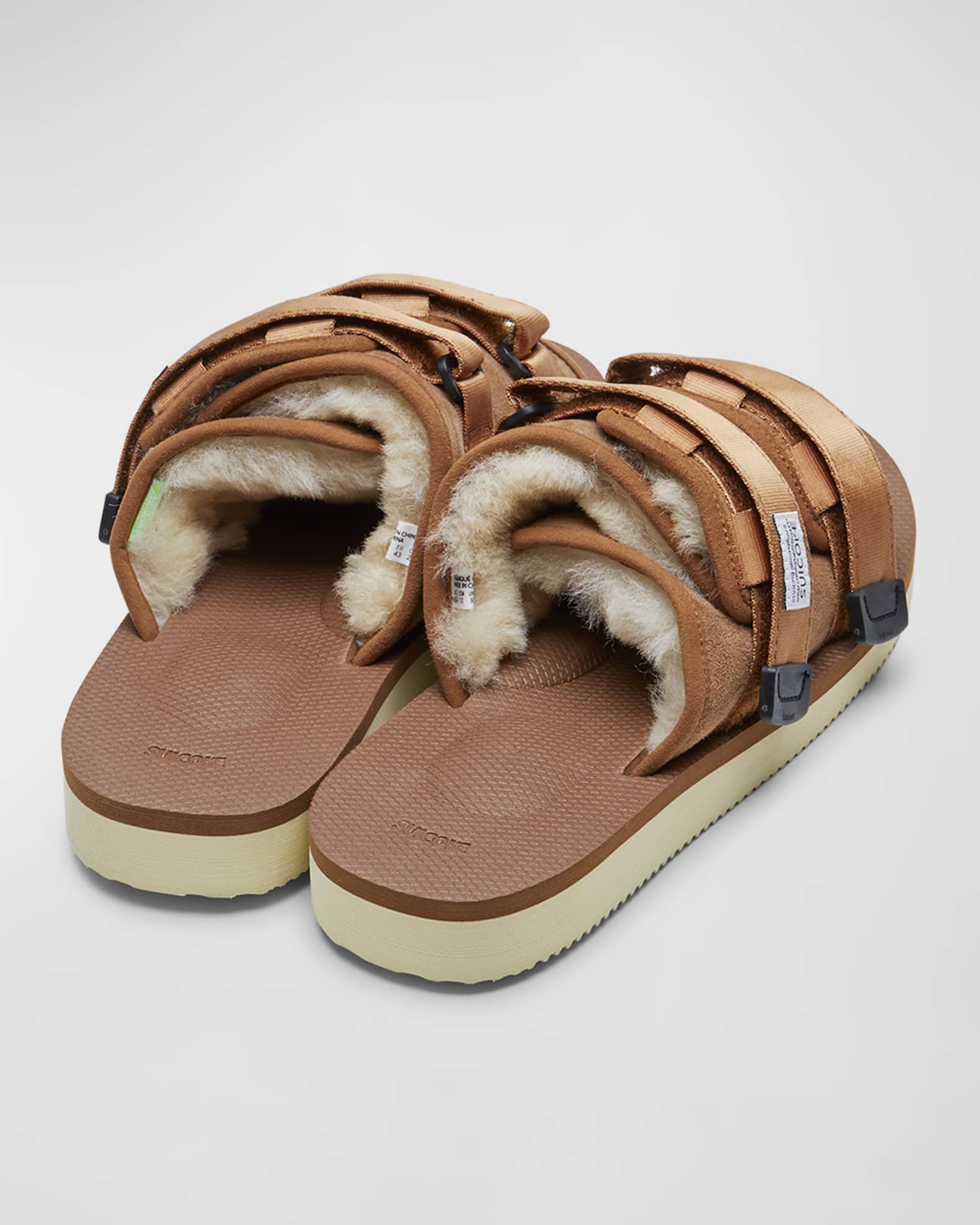 Suicoke Men's MOTO-M2AB Shearling and Suede Slide Sandals | Neiman Marcus