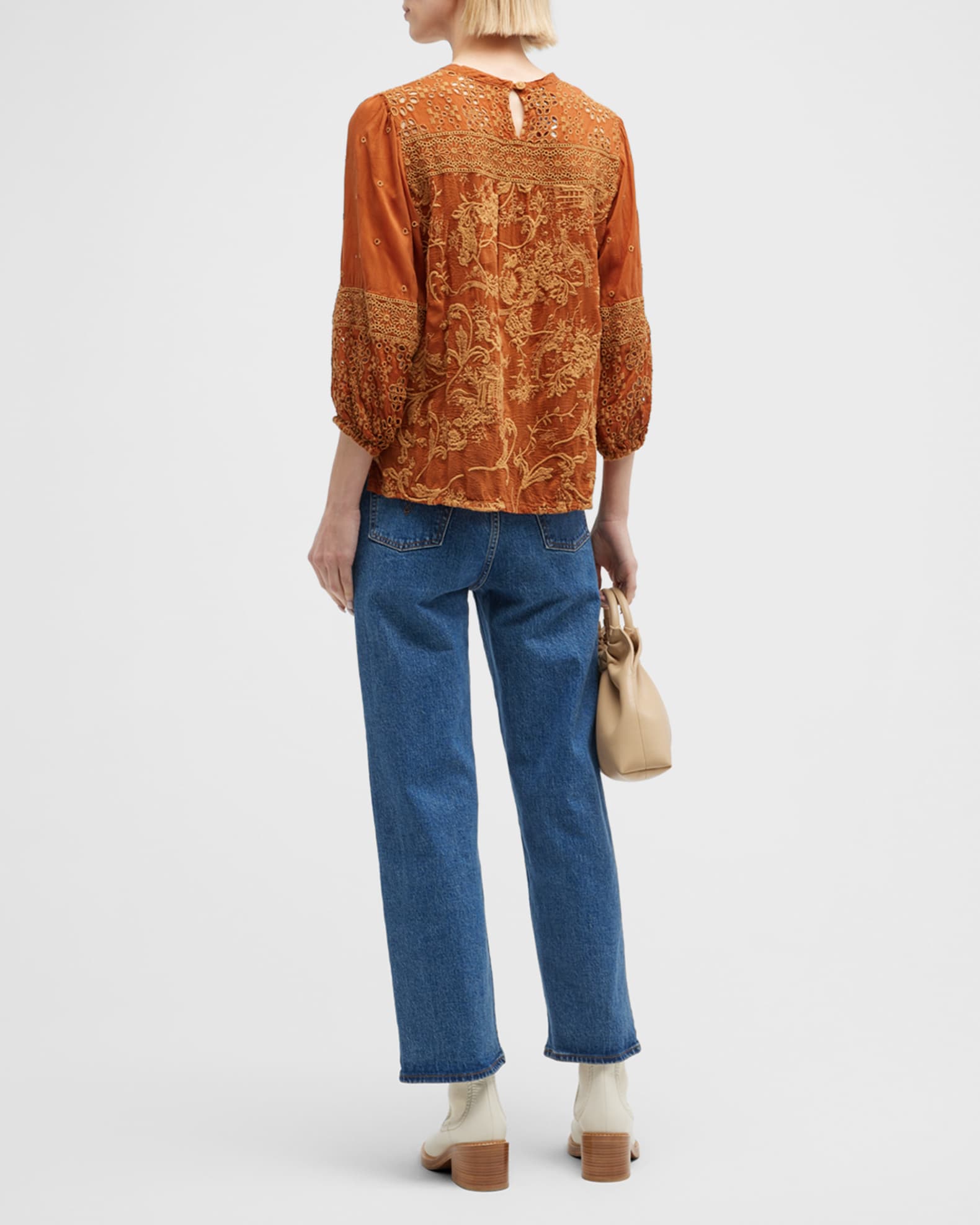 Johnny Was Porcelain Rumi Floral-Embroidered Top | Neiman Marcus