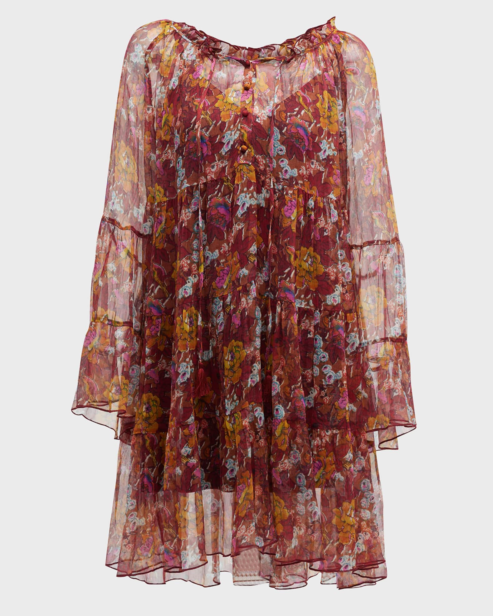 Johnny Was Daisy Tiered Floral-Print Mini Dress | Neiman Marcus