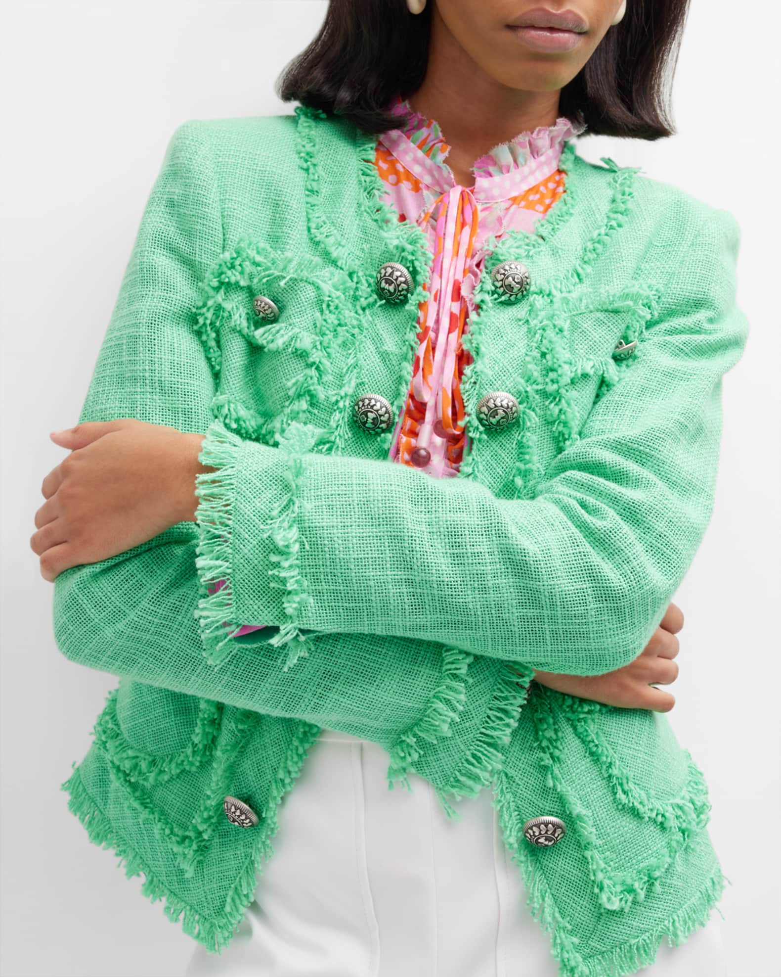 Maison Common 4-Pocket Fringe Tweed Jacket | Neiman Marcus