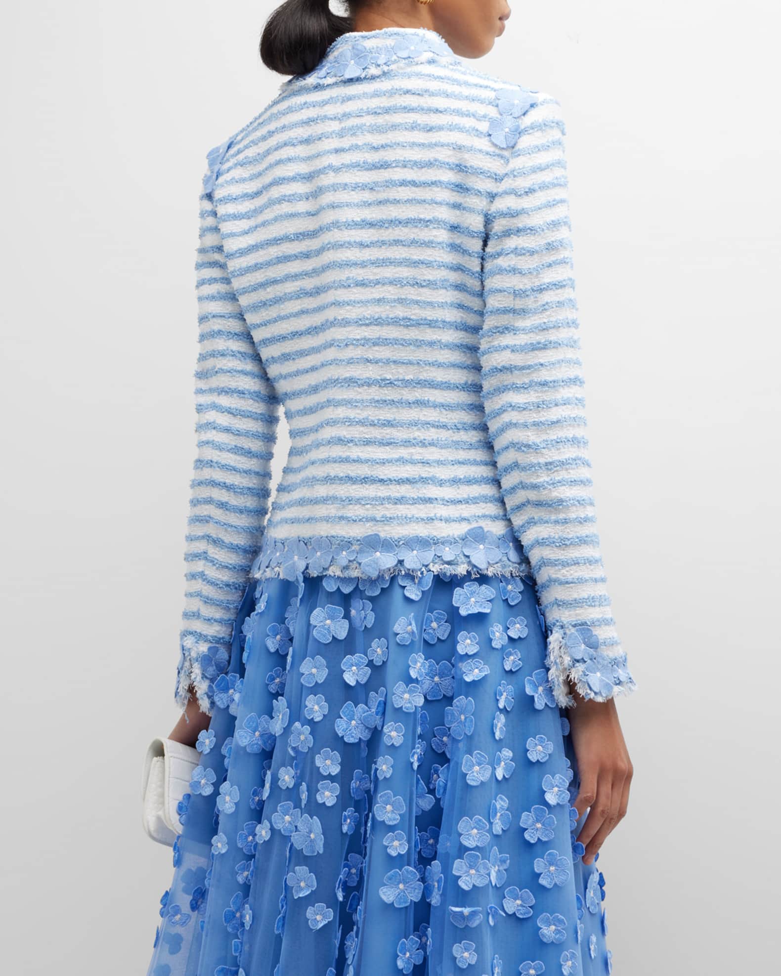 Maison Common Floral Applique Peter-Pan Collar Striped Tweed Jacket ...