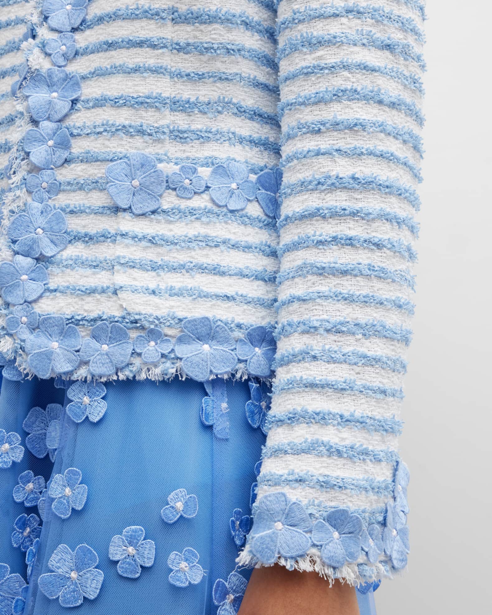 Maison Common Floral Applique Peter-Pan Collar Striped Tweed Jacket ...