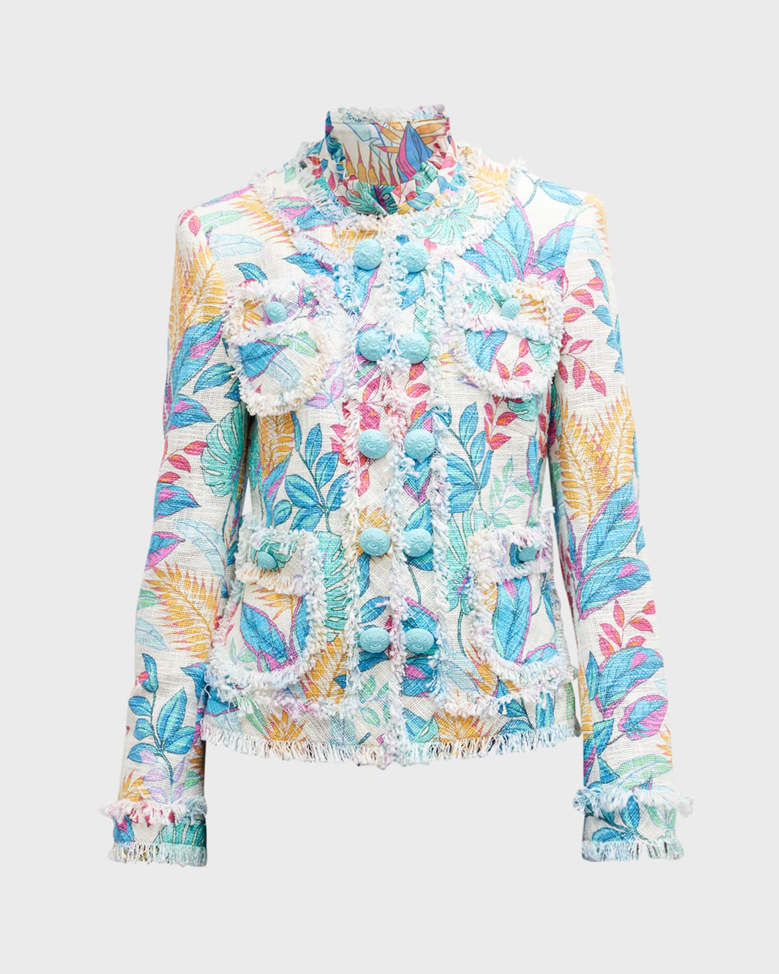 Maison Common Palm-Print 4-Pocket Tweed Jacket | Neiman Marcus
