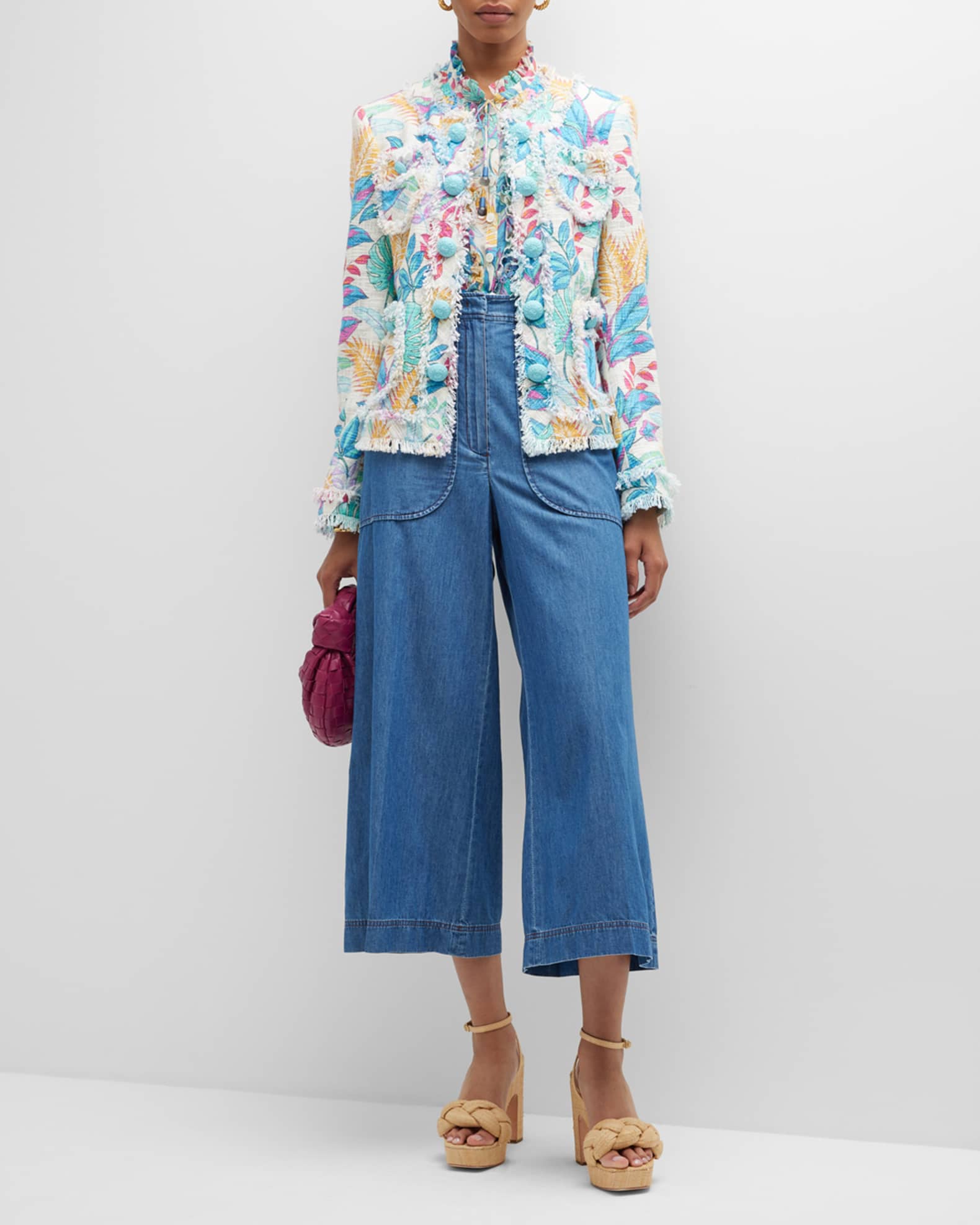 Maison Common Palm-Print 4-Pocket Tweed Jacket | Neiman Marcus