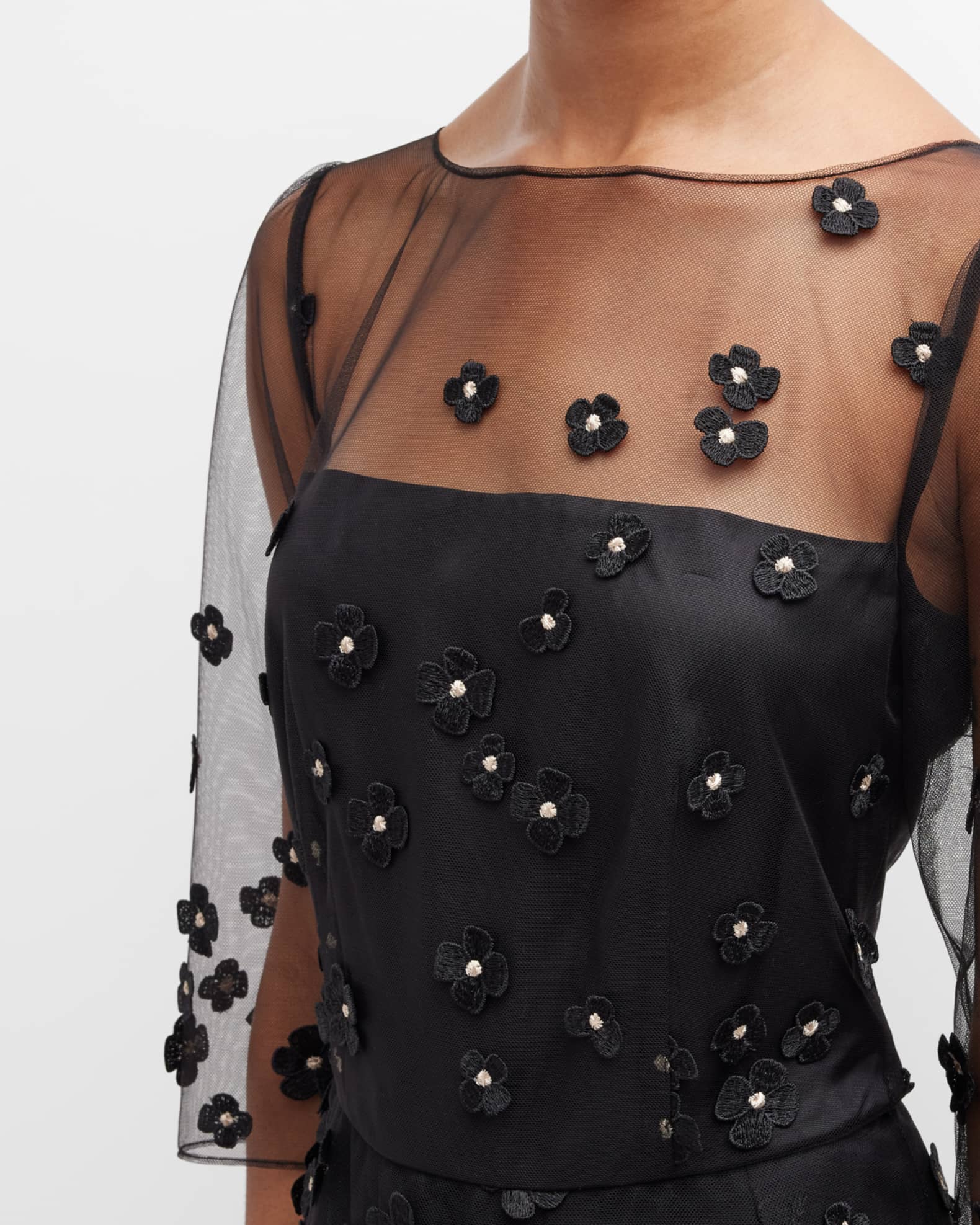 Maison Common Tulle Midi Dress w/ Petal Applique Details | Neiman Marcus