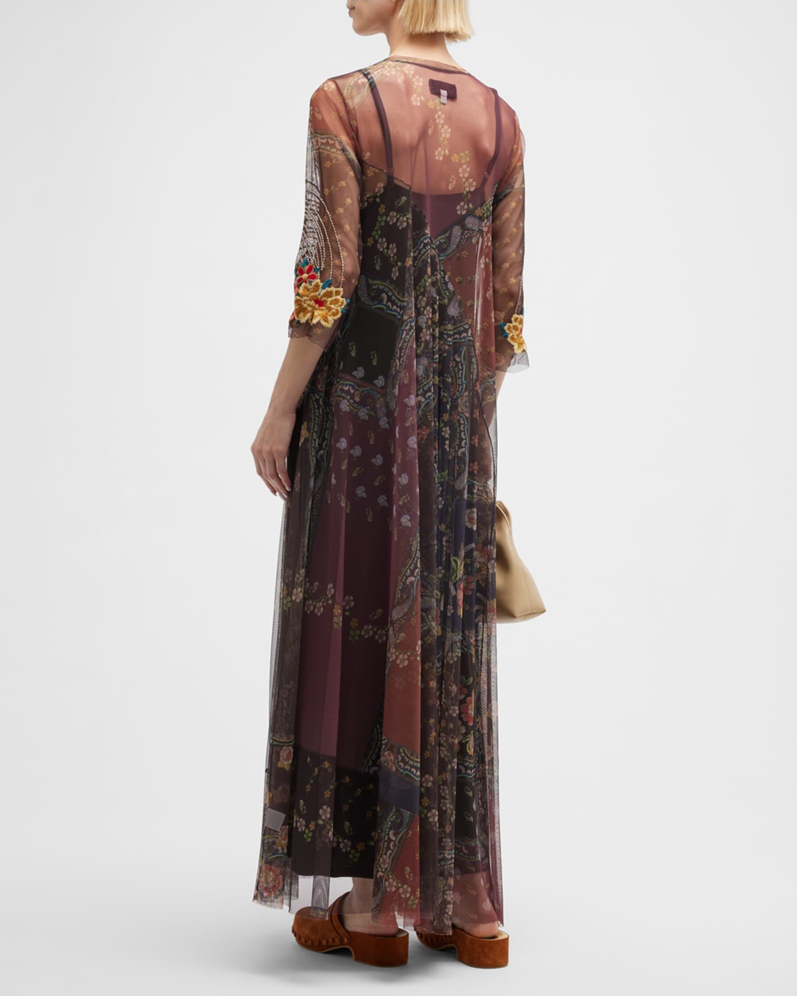 Johnny Was Kyler Embroidered Printed Mesh Maxi Dress | Neiman Marcus