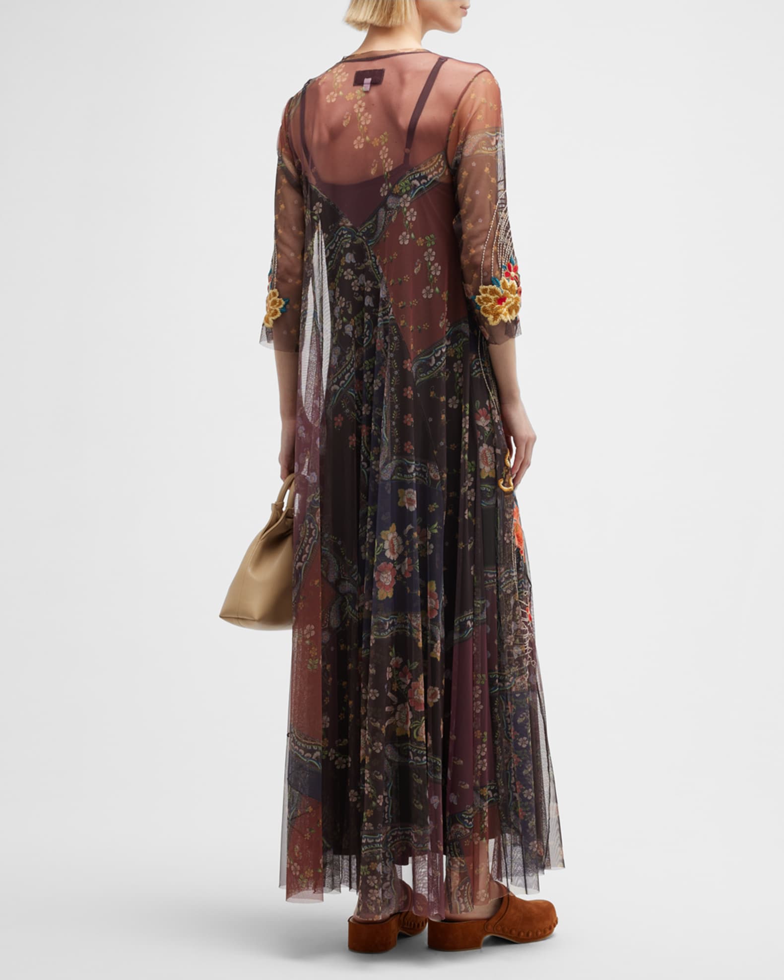 Johnny Was Kyler Embroidered Printed Mesh Maxi Dress | Neiman Marcus