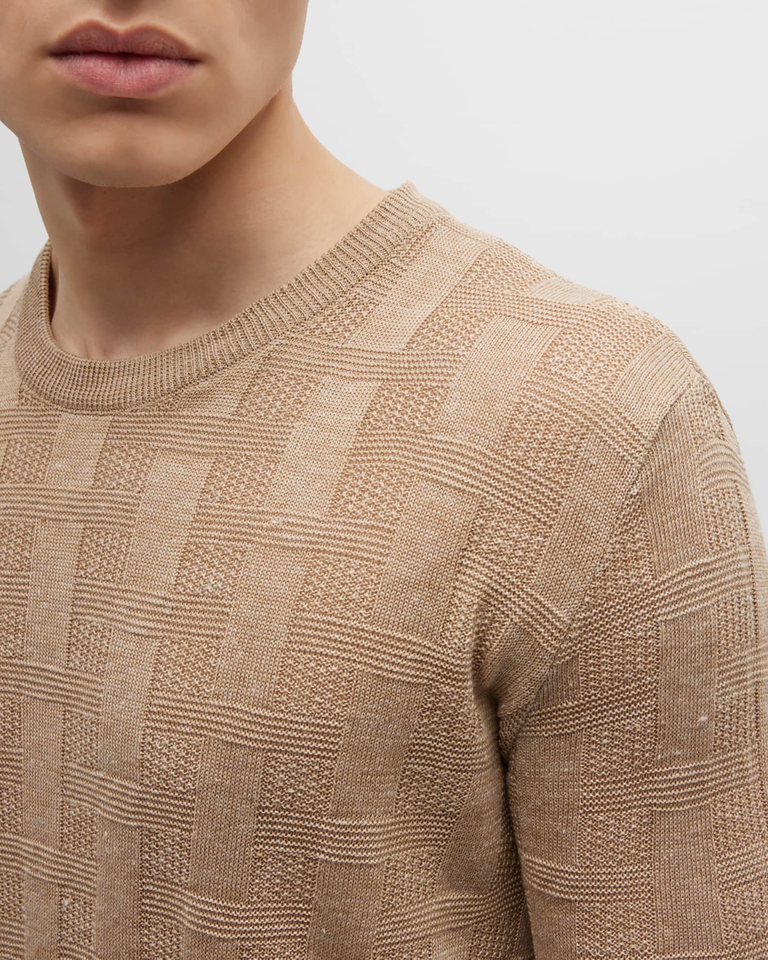 Isaia Men's Linen-Silk Jacquard Crewneck Sweater | Neiman Marcus