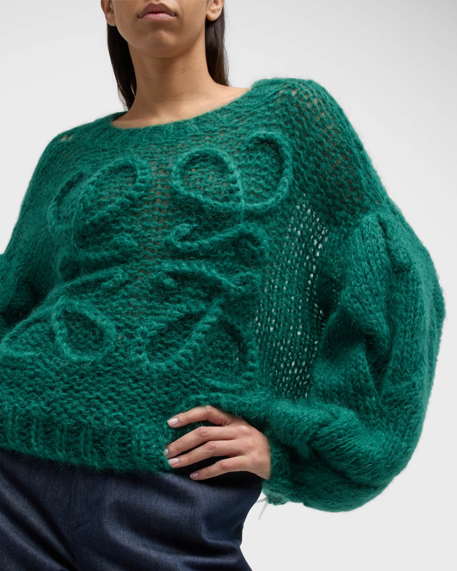 Loewe Anagram Cable-Knit Sleeve Sweater | Neiman Marcus