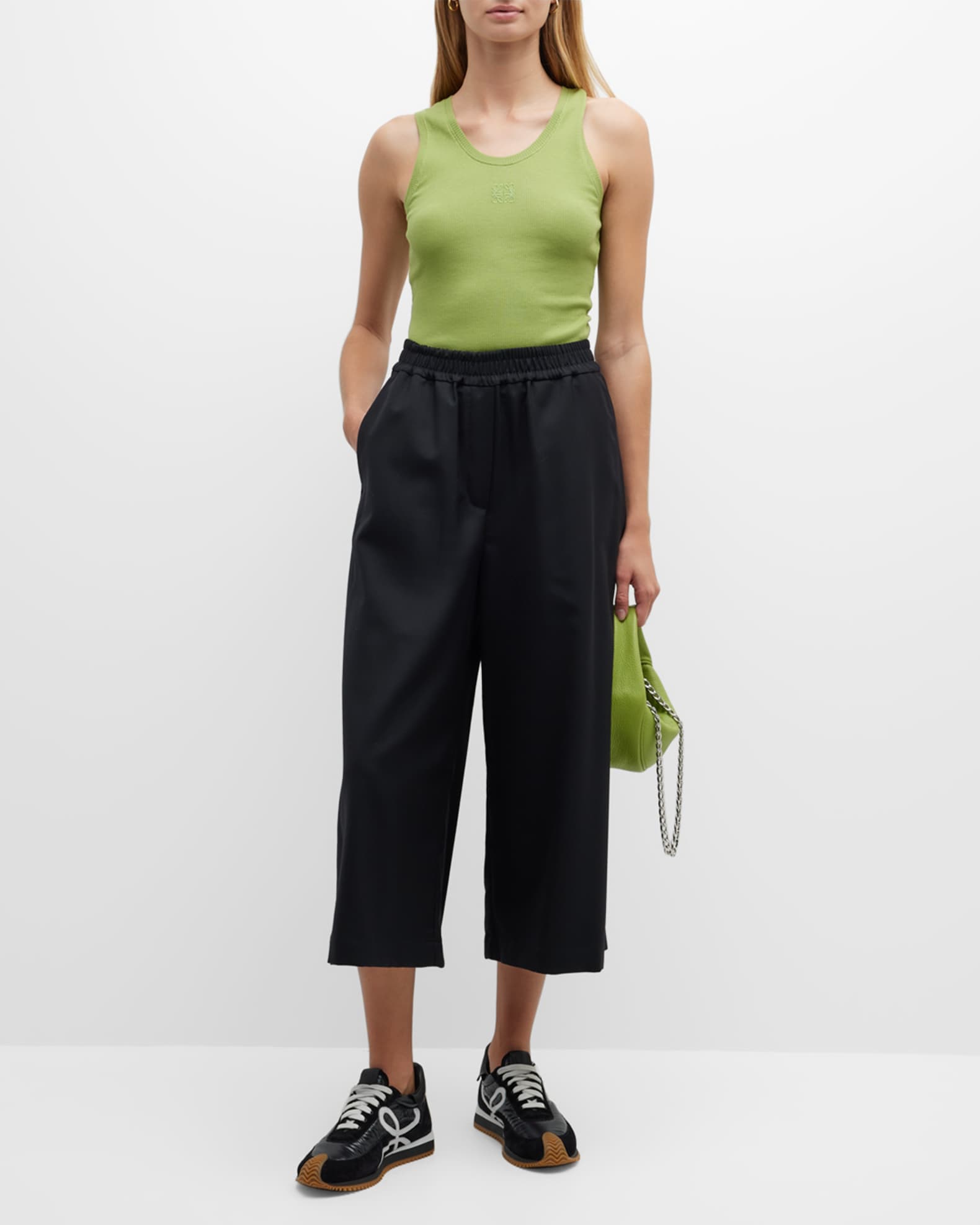 Loewe Wool Wide-Leg Cropped Trousers | Neiman Marcus