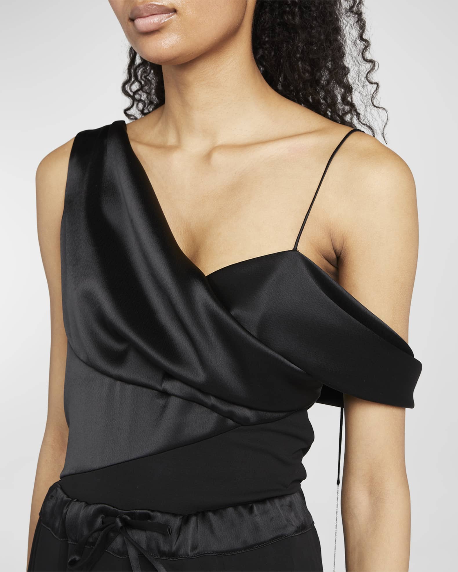 Loewe One-Shoulder Draped Satin Top | Neiman Marcus