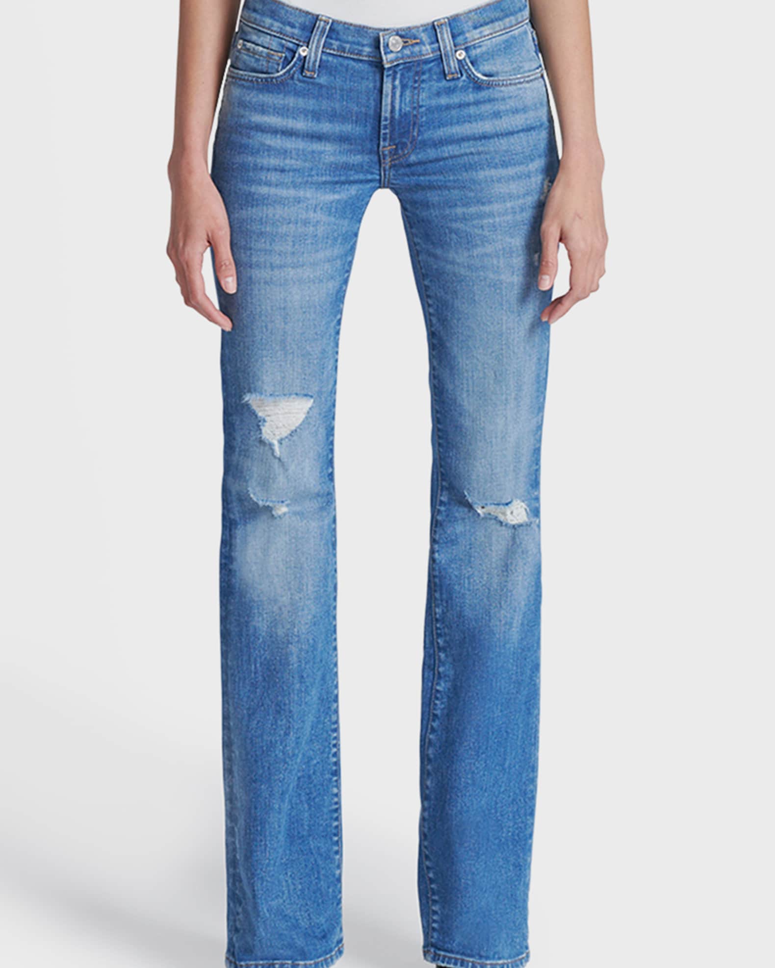 7 for all mankind Distressed Low-Rise Bootcut Jeans | Neiman Marcus