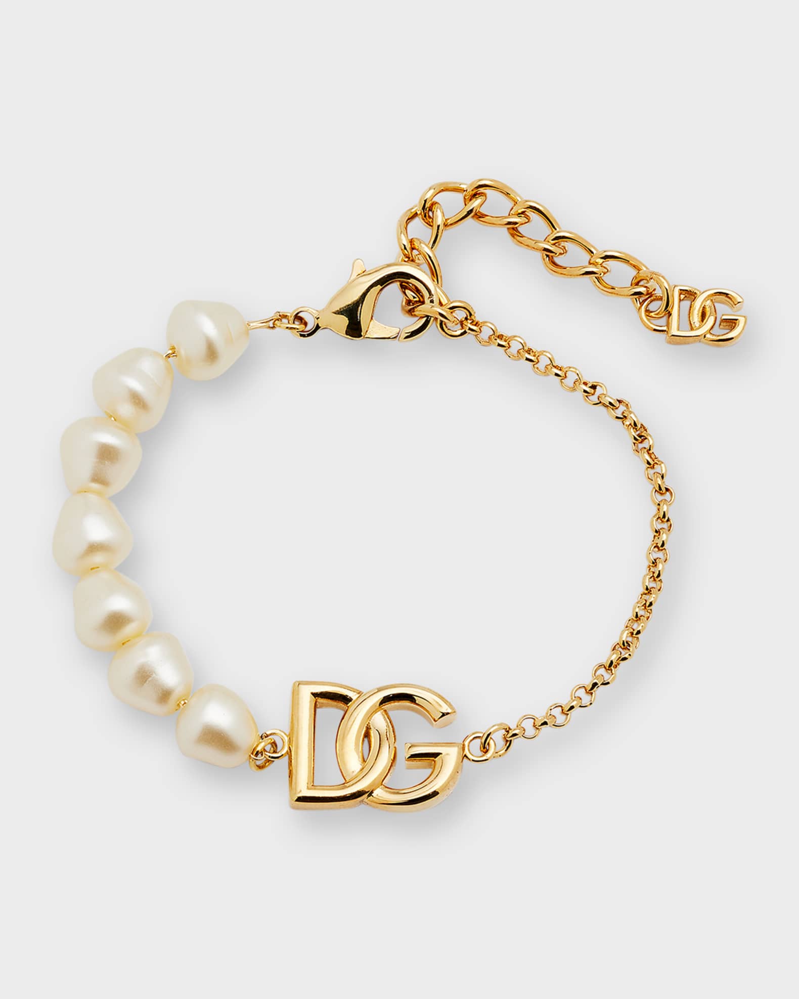 Dolce&Gabbana Golden Brass Bracelet Embellished with Pearly Beads ...