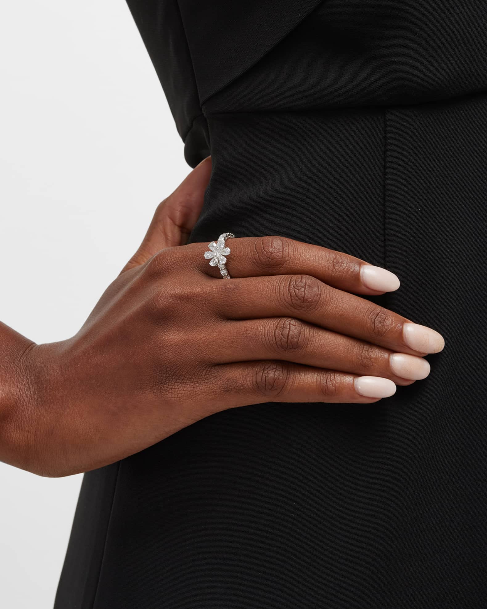 ZYDO 18K White Gold Flower Ring with Diamonds, Size 6.5 | Neiman Marcus