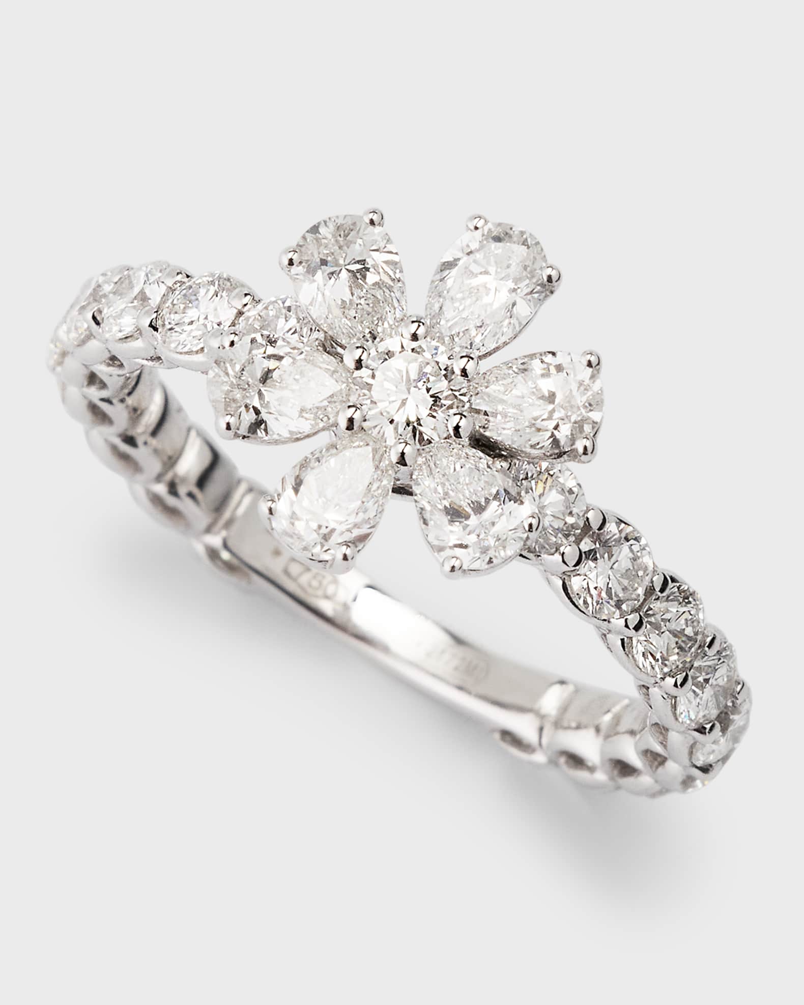 ZYDO 18K White Gold Flower Ring with Diamonds, Size 6.5 | Neiman Marcus