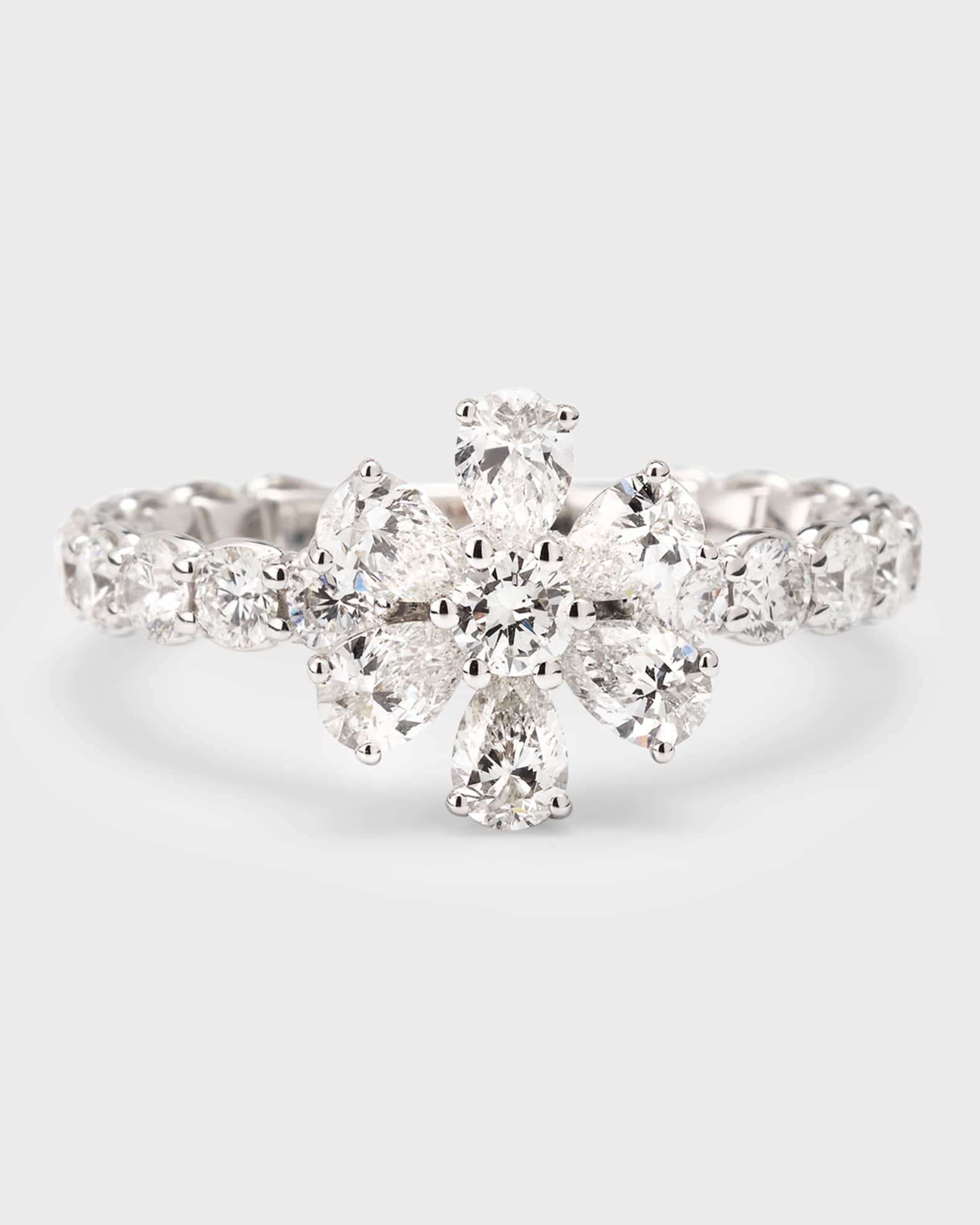 ZYDO 18K White Gold Flower Ring with Diamonds, Size 6.5 | Neiman Marcus