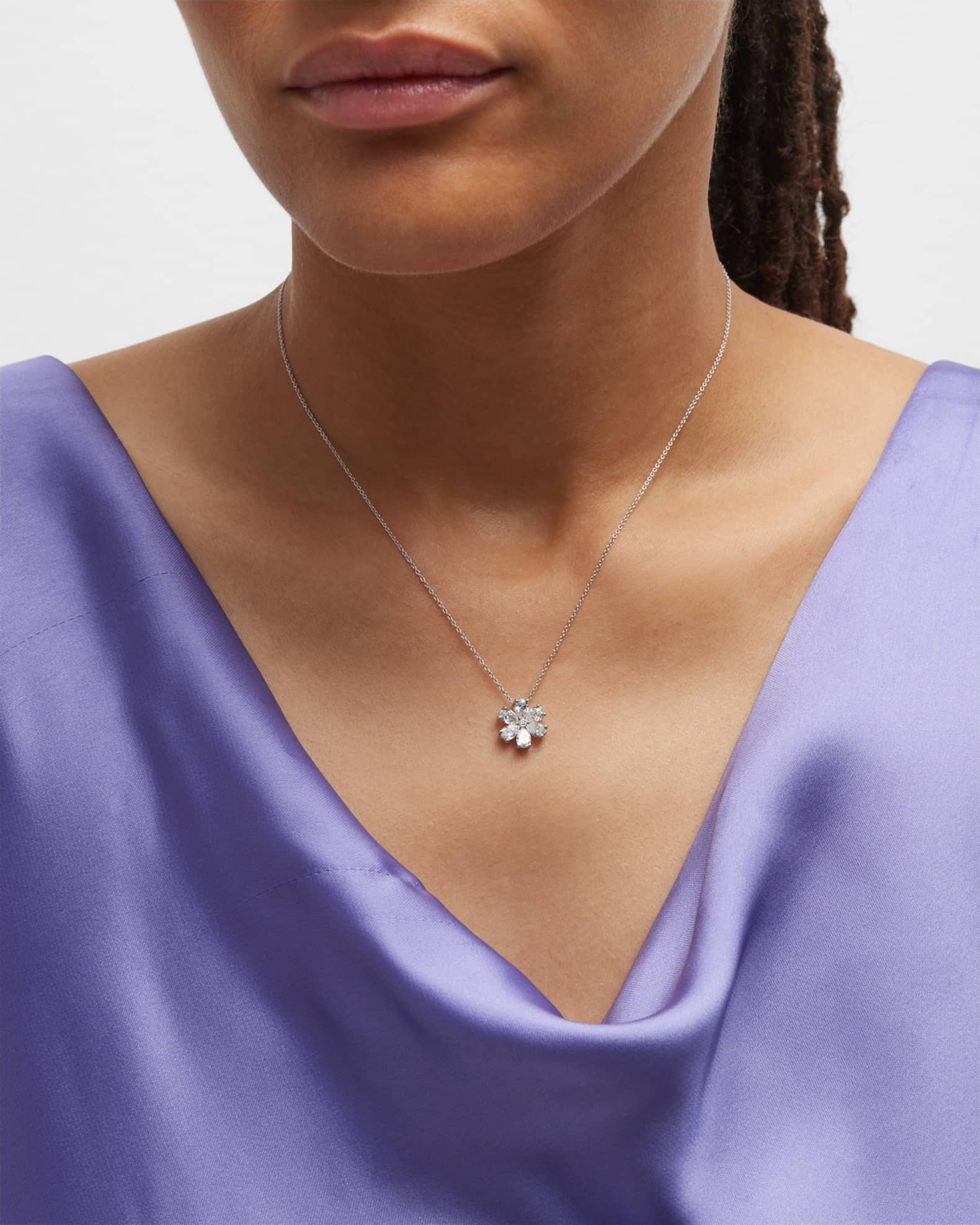 ZYDO 18k White Gold Diamond Flower Pendant Necklace | Neiman Marcus