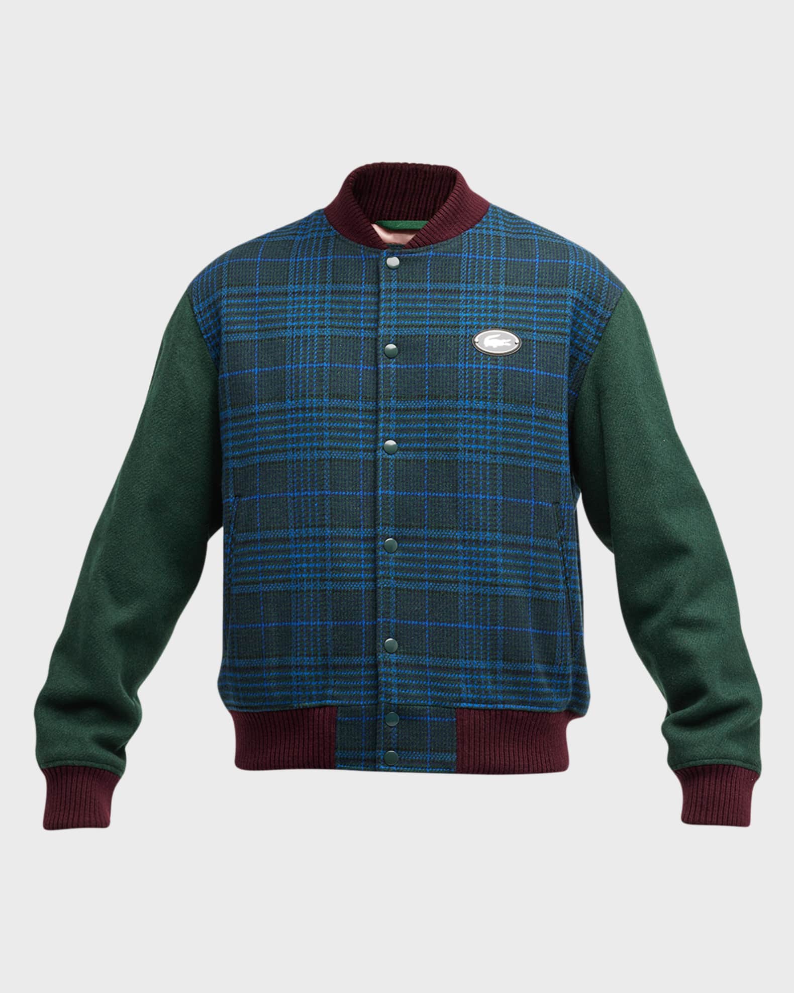 Lacoste Men's Plaid Varsity Jacket w/ Branded Back | Neiman Marcus