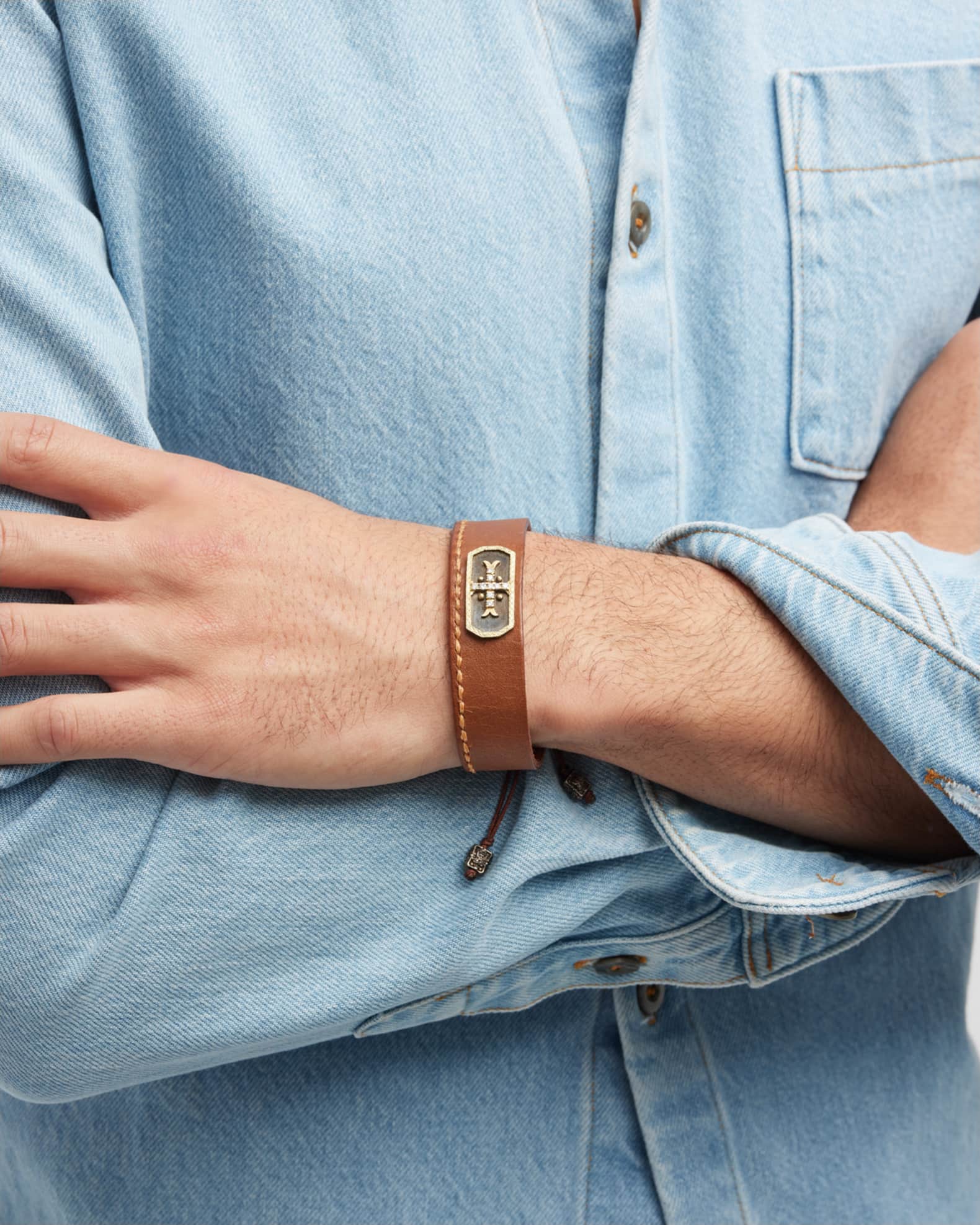 Armenta Men's Leather ID Bracelet with Diamonds | Neiman Marcus