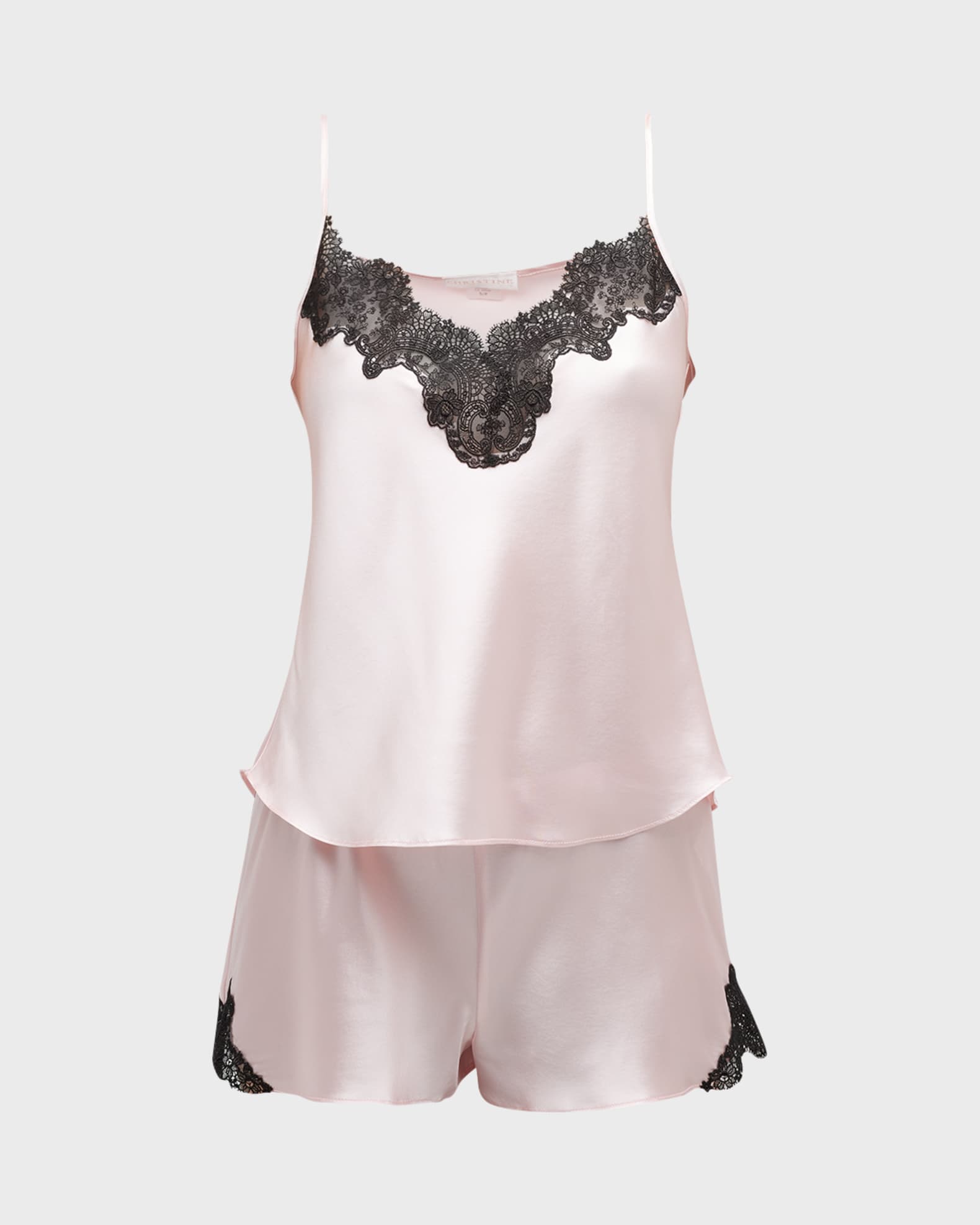 Christine Lingerie Lace-Trim Silk Pajama Set | Neiman Marcus