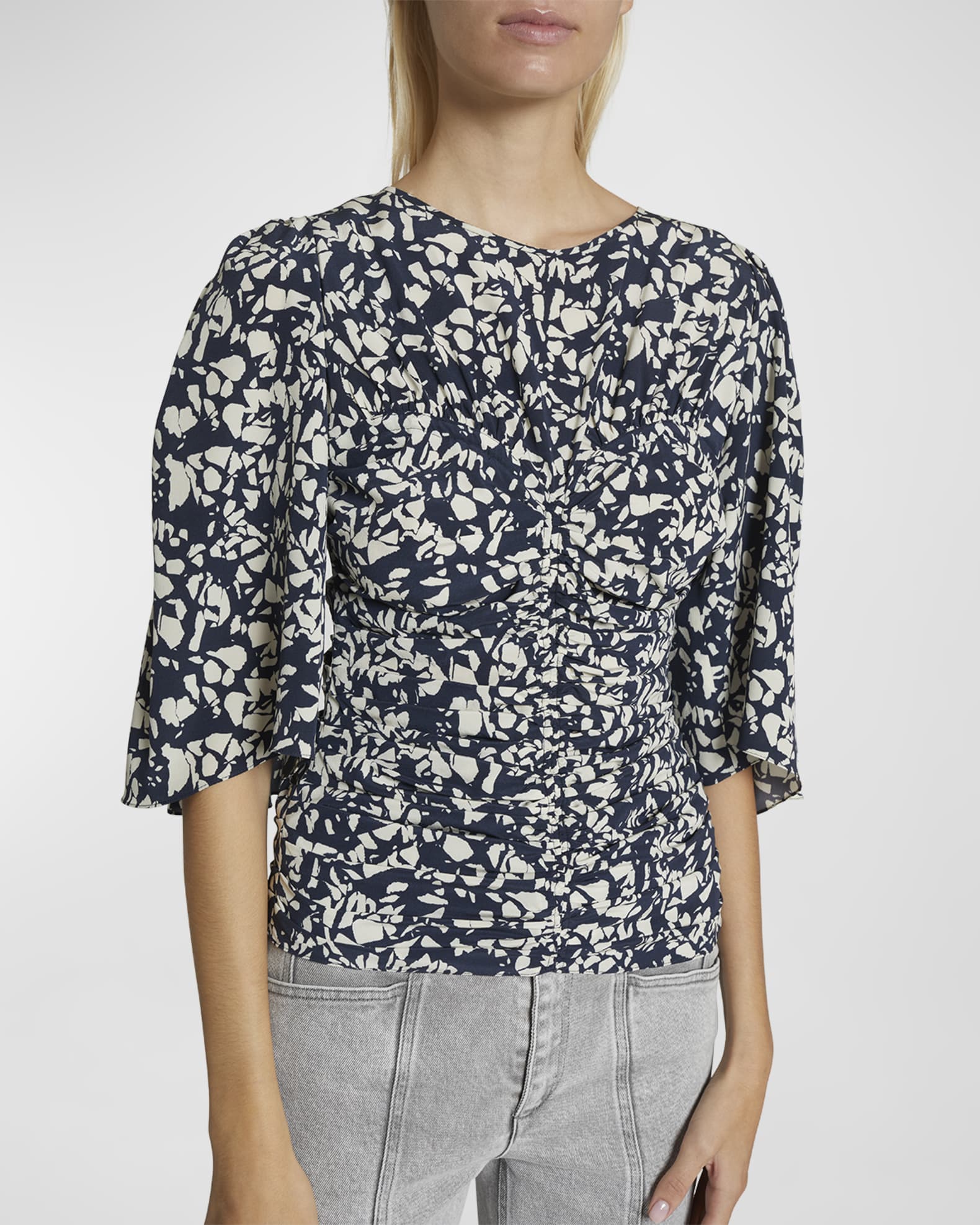 Isabel Marant Lidiane Flutter-Sleeve Ruched Blouse | Neiman Marcus